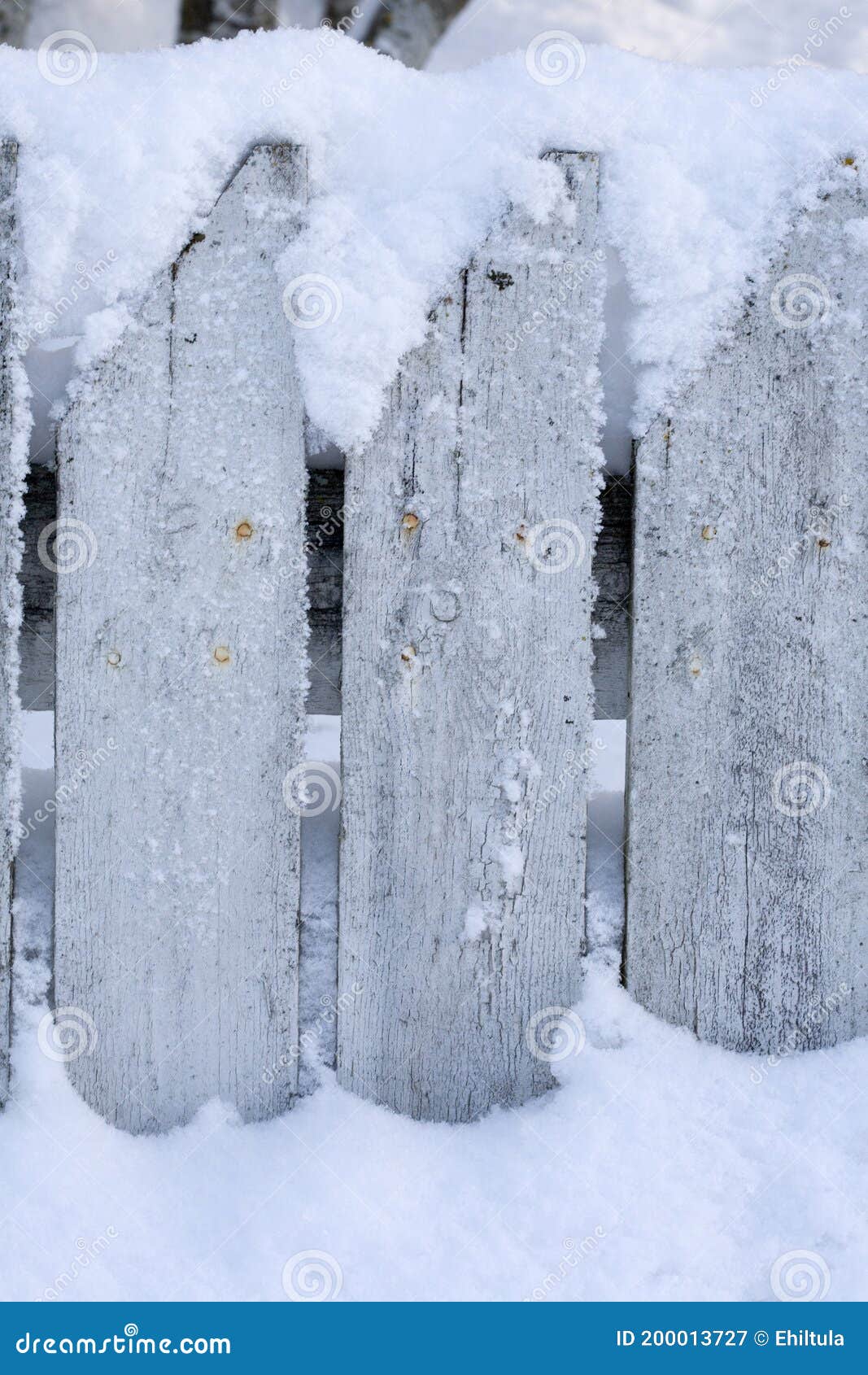 White picket fence in snow stock image. Image of wood - 200013727