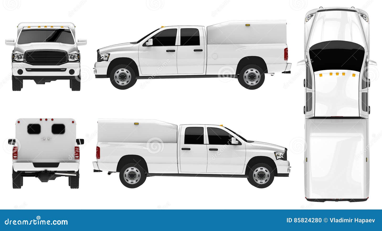 White Pickup Truck Template Isolated Car on White Background. Stock ...