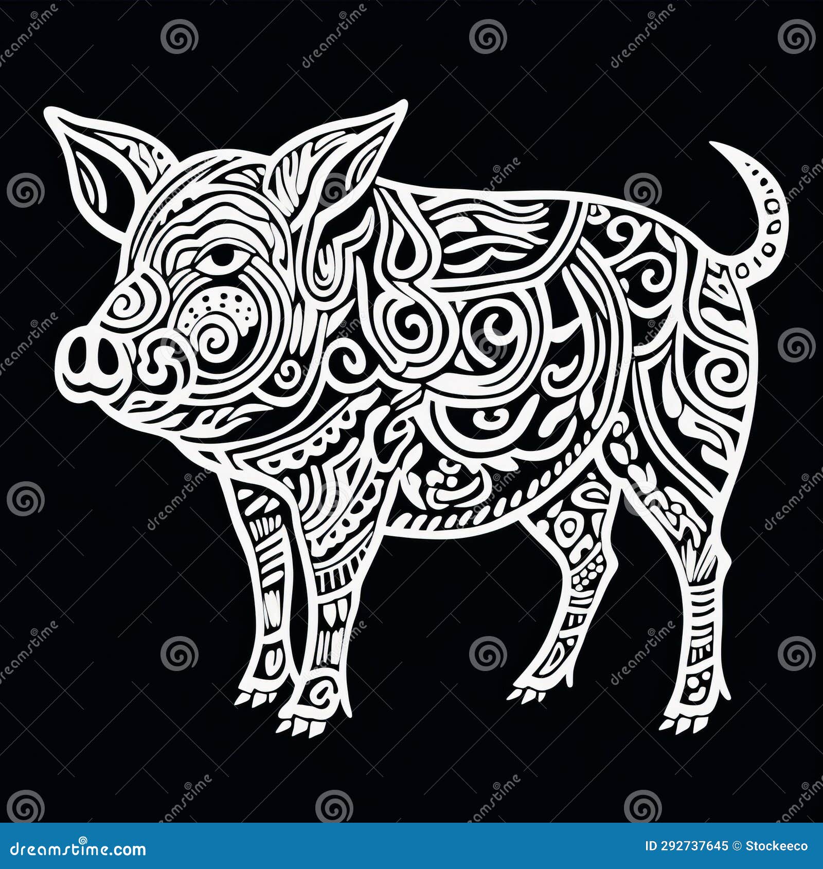 Intricate Hand-drawn Pig Design with Abundant Symbolism Stock ...