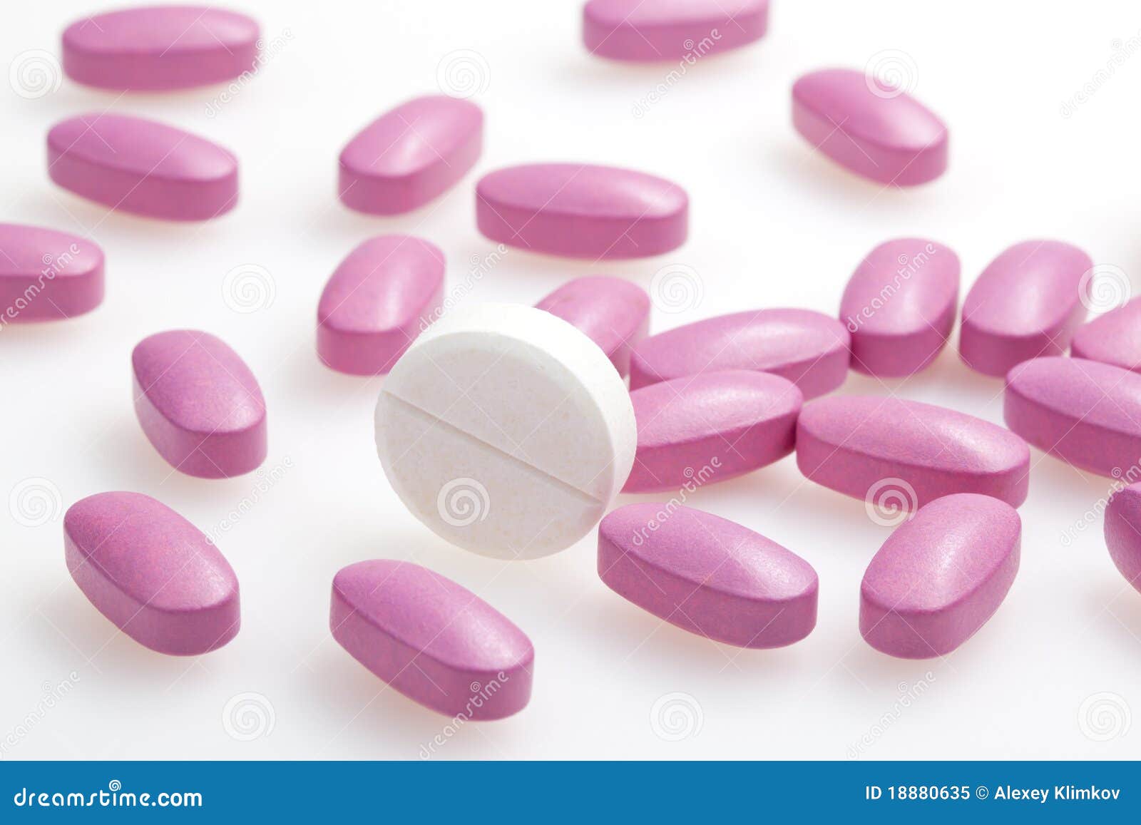 White Pill on a Background of Pink Tablets Stock Image - Image of white ...