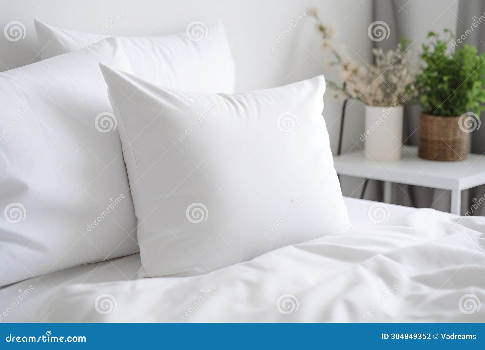 White Pillow Case Mockup Template. Blank Soft Pillow on the Bed in ...