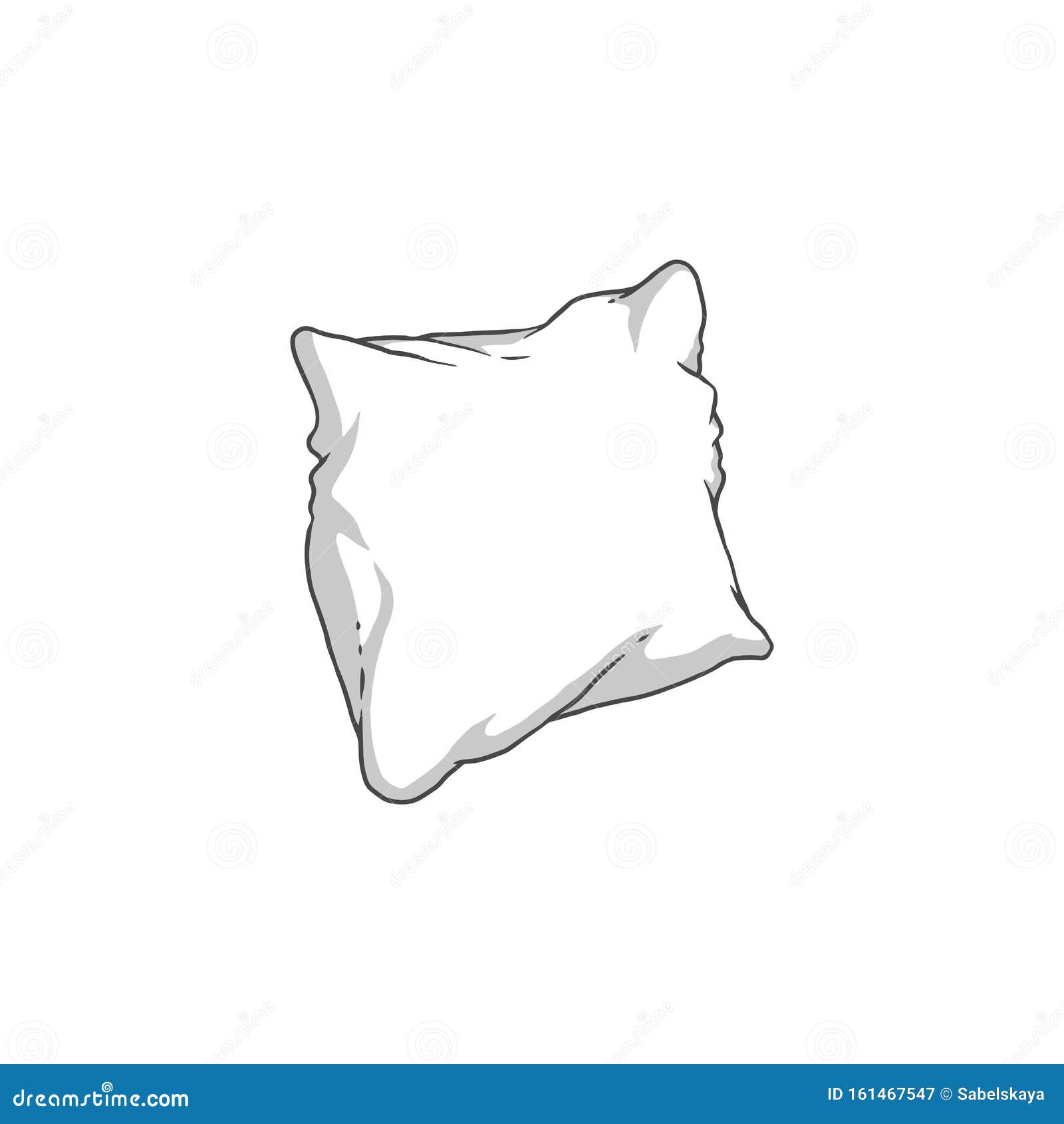 White Pillow Outline From Side View Isolated Soft Square Cushion In