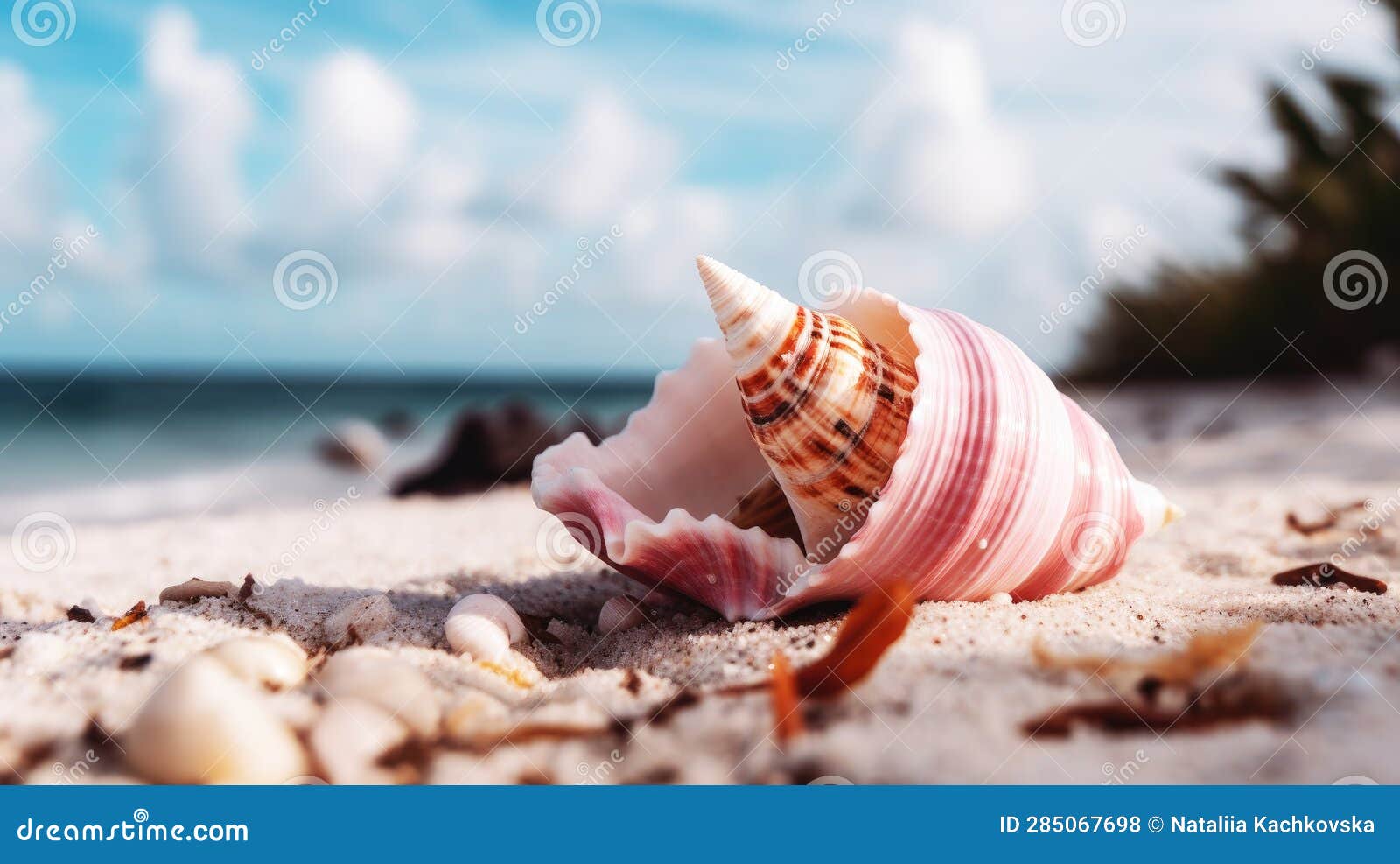 White and Pink Conch Shell on the Beach Stock Photo - Image of lagoon ...