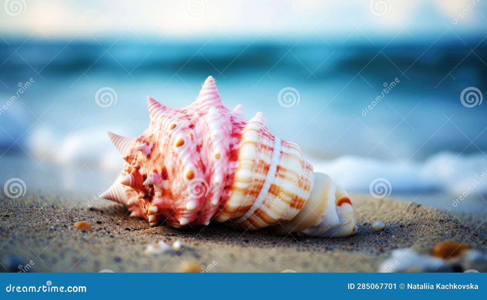 White and Pink Conch Shell on the Beach Stock Image - Image of blue ...