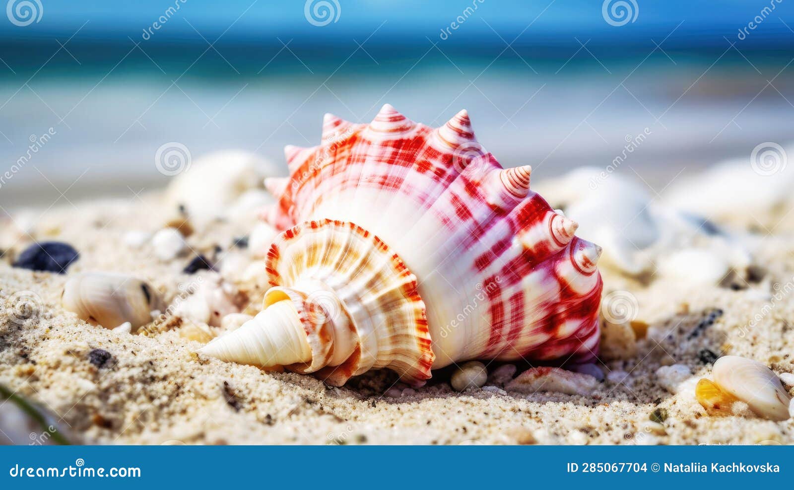 White and Pink Conch Shell on the Beach Stock Illustration ...