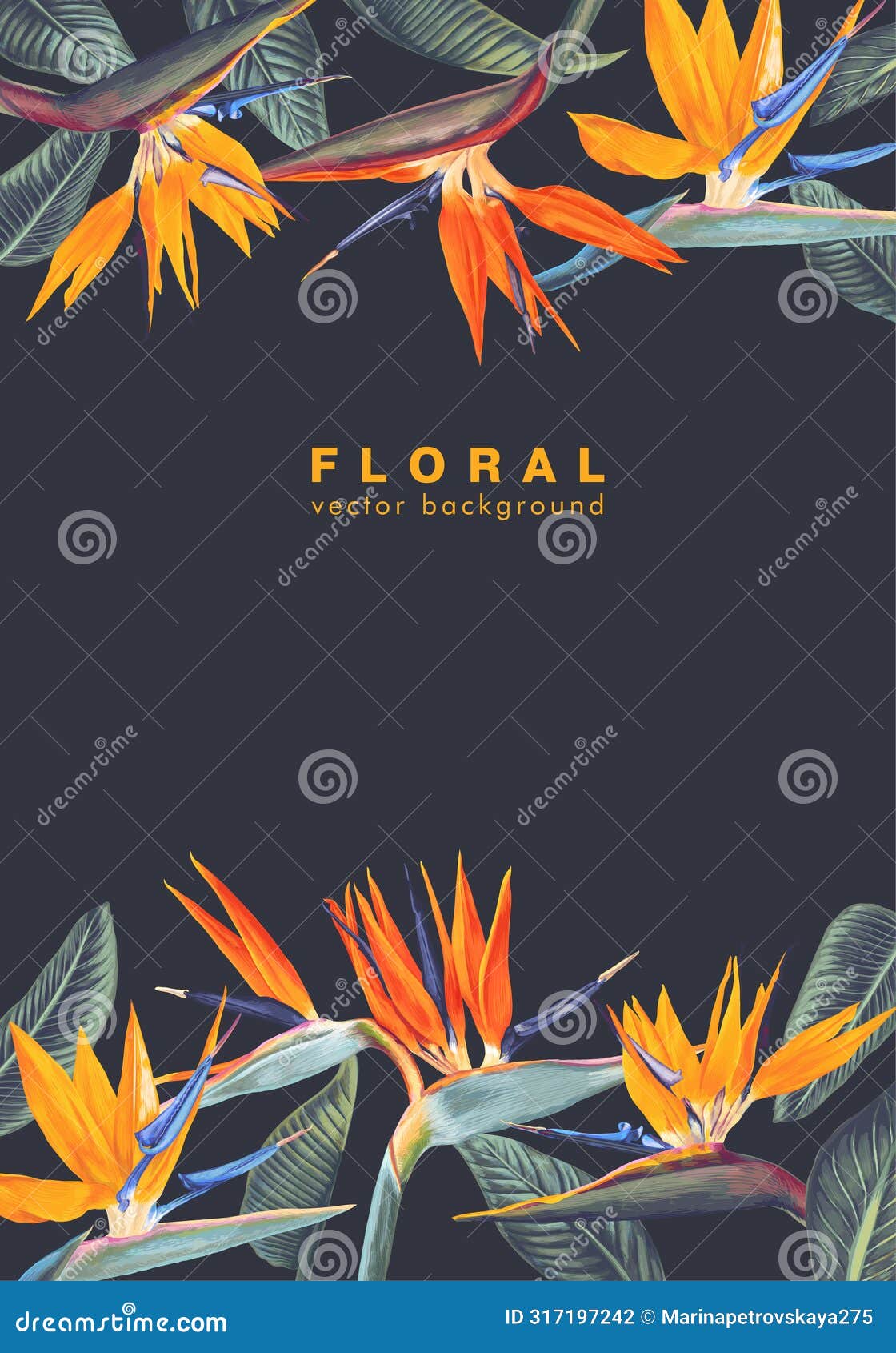 Frame With Strelitzia Reginae And Parrot Cartoon Vector | CartoonDealer.com #151771701