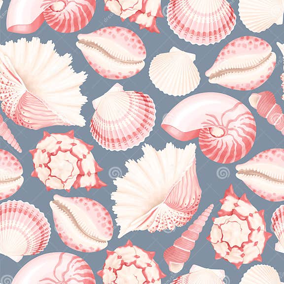 White and Pink and White Shells Seamless Pattern Stock Image - Image of ...