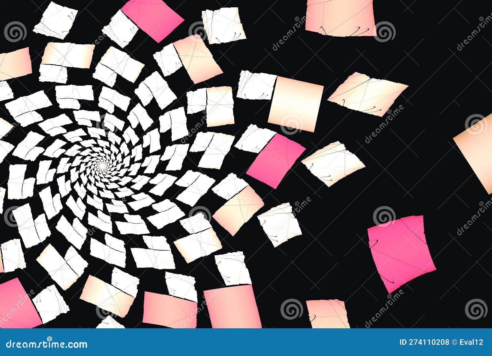 White Pink Swirling Pattern of Crooked Rectangular Shapes on a Black ...