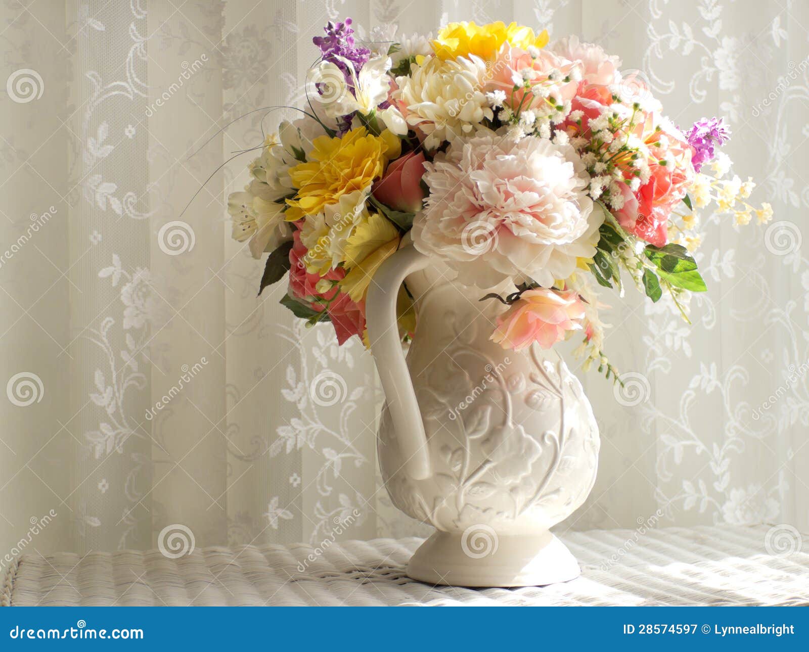 White Pitcher with Flowers stock image. Image of floral - 28574597