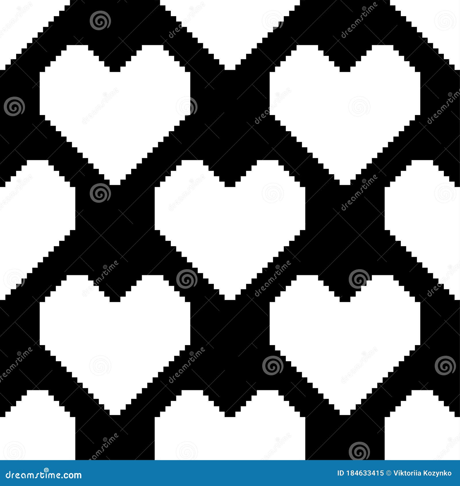 White Pixel Hearts on a Black Background. Seamless Romantic Pattern ...