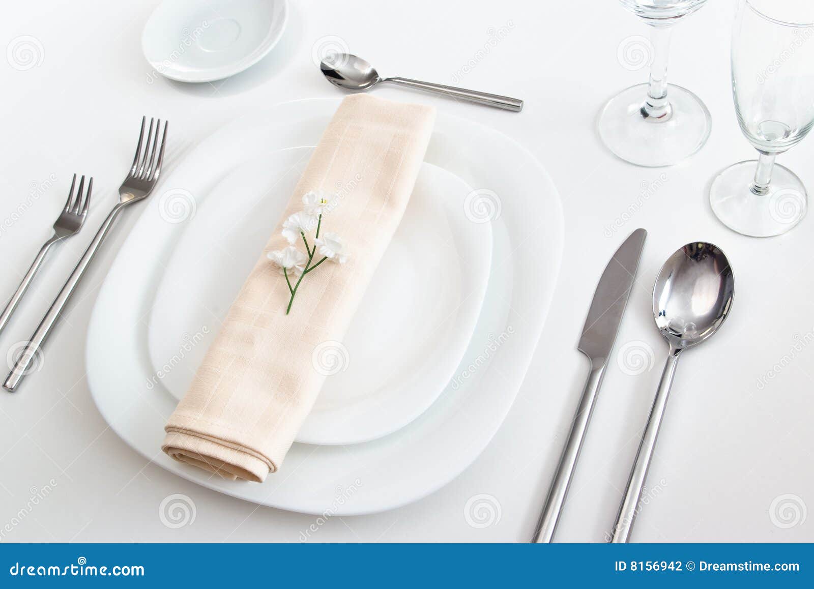 White place setting stock photo. Image of porcelain, plate - 8156942
