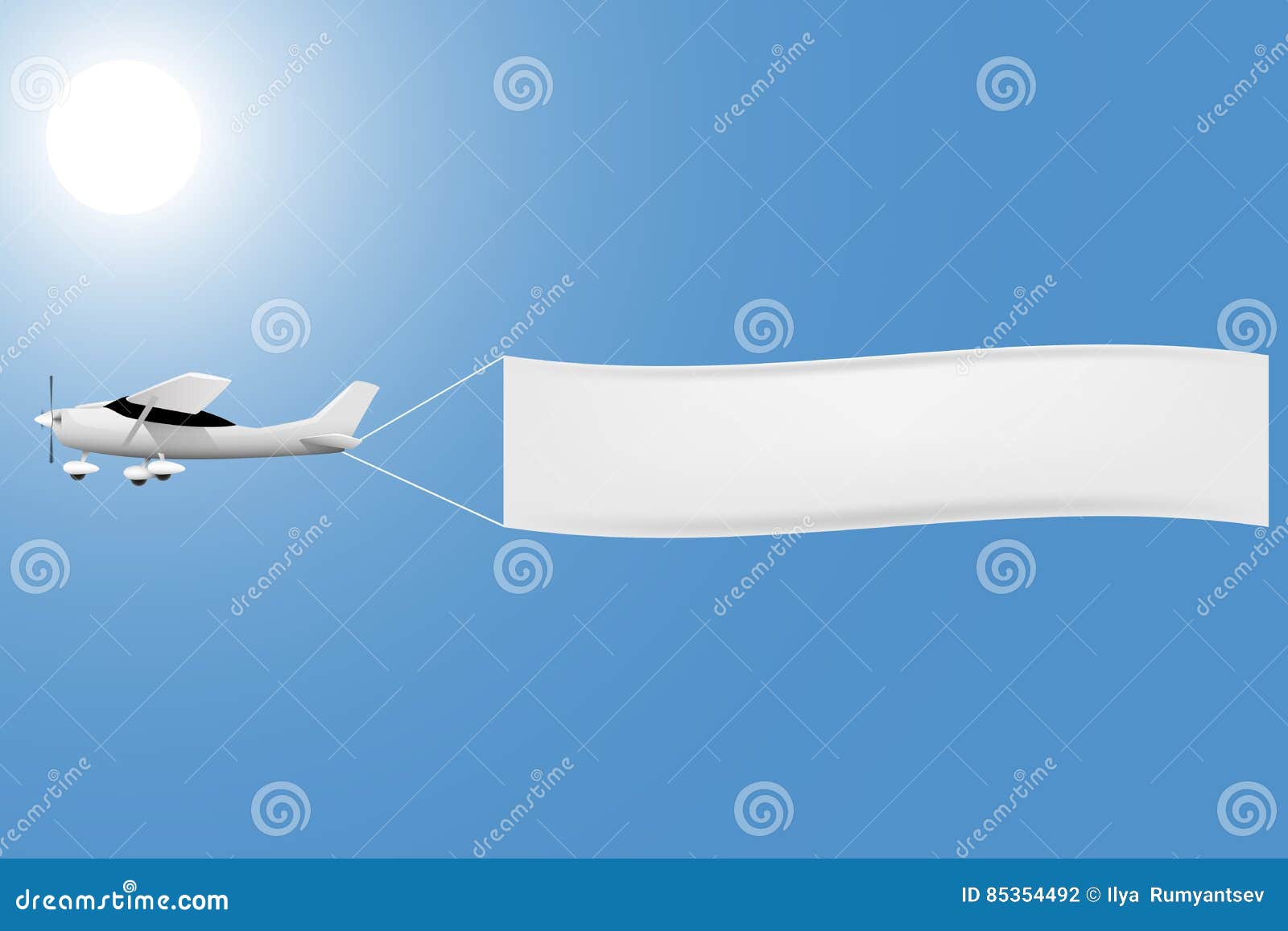 White Plane with a Banner in the Sky Stock Vector - Illustration of ...