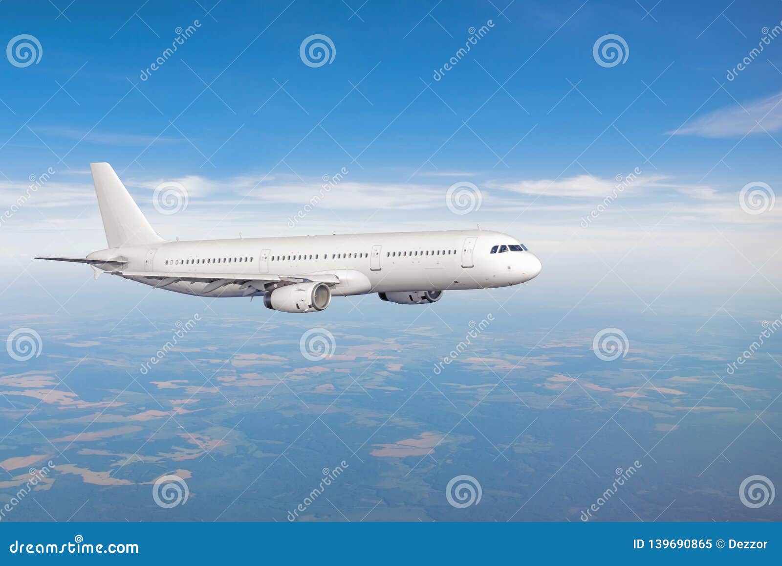 White Plane on Flight Level Above Ground Stock Image - Image of airport ...