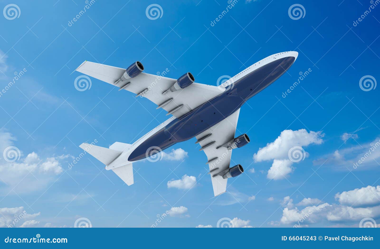 White Plane Flying in Sky and Clouds. Airplane Boeing 747 Stock Image ...