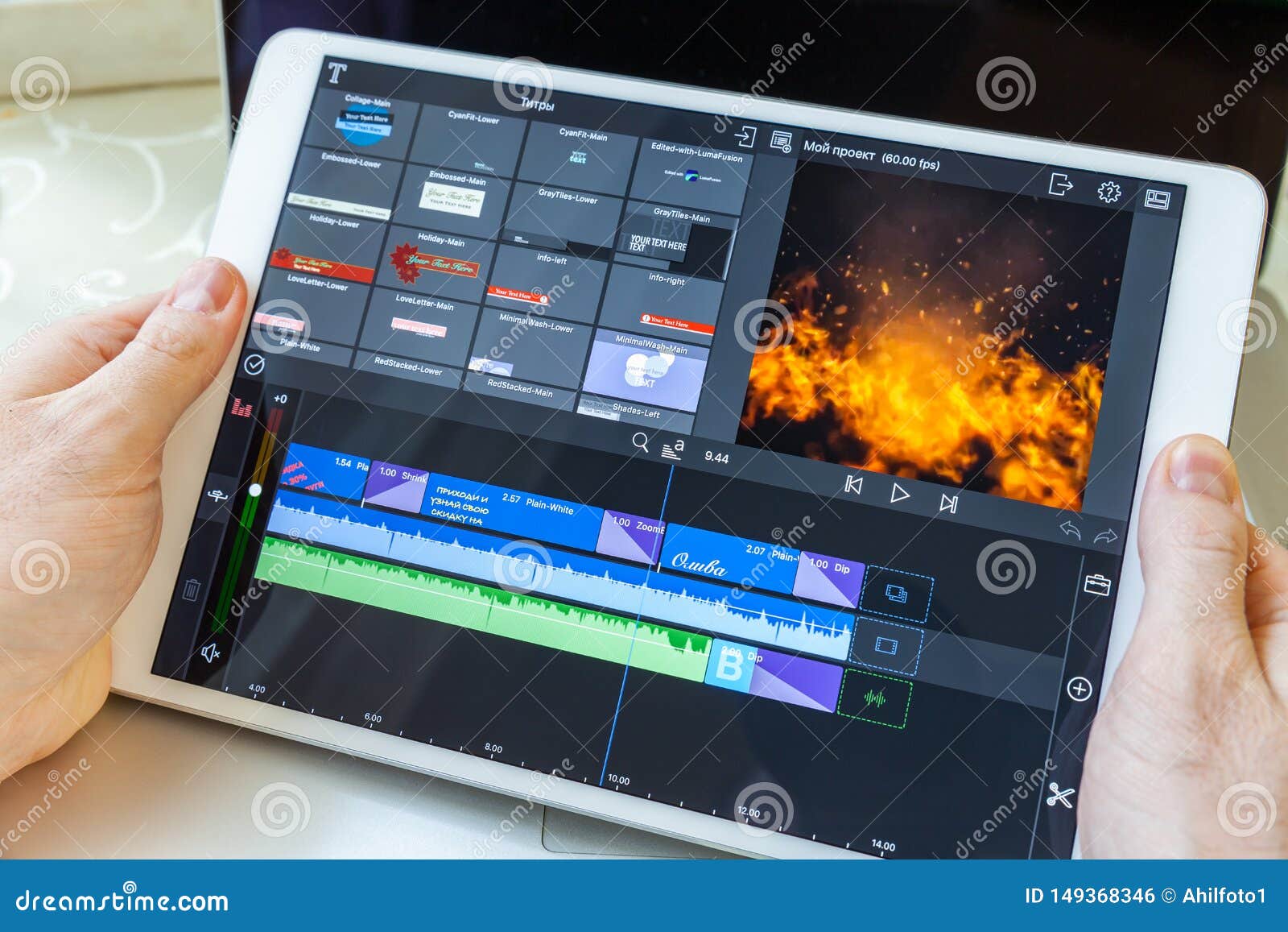 White Plane in Hand. on-screen Video Editing Program. Stock Photo ...