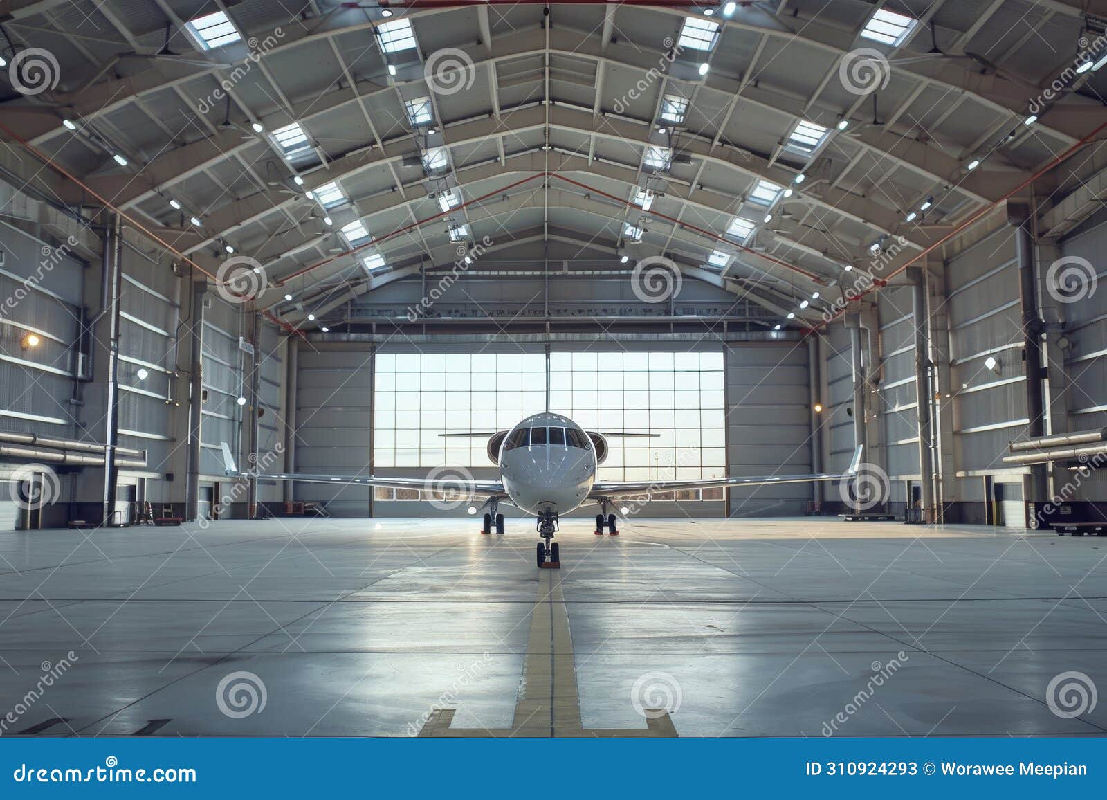 A White Plane is Sitting in a Large Hangar Stock Image - Image of ...