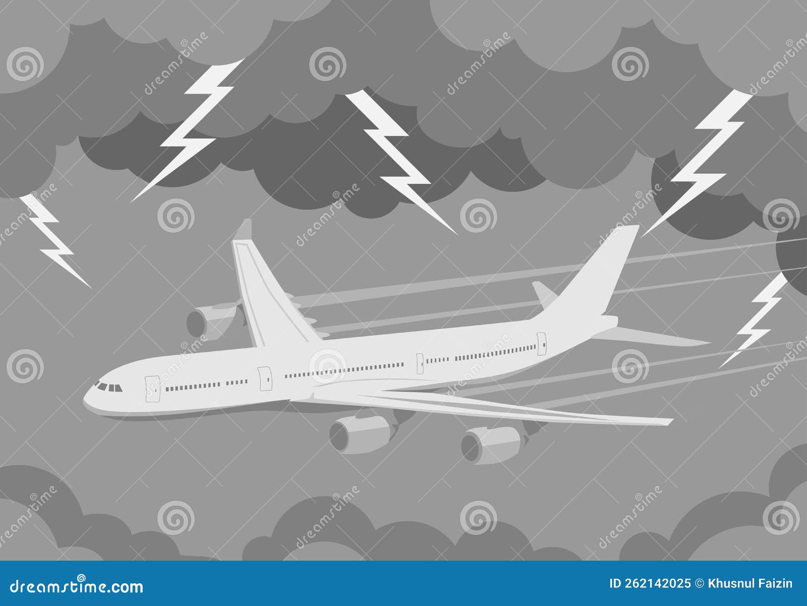 A White Plane that is Surrounded by Storms and Lightning Flashes Stock ...