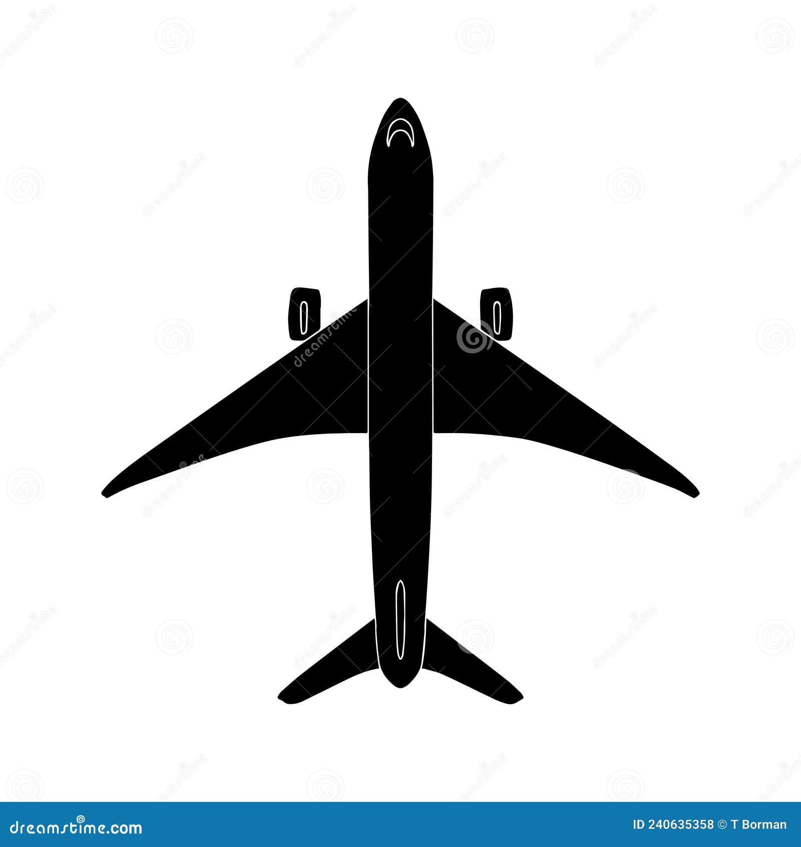 White Plane Top View Vector Isolated Sketch Stock Vector - Illustration ...