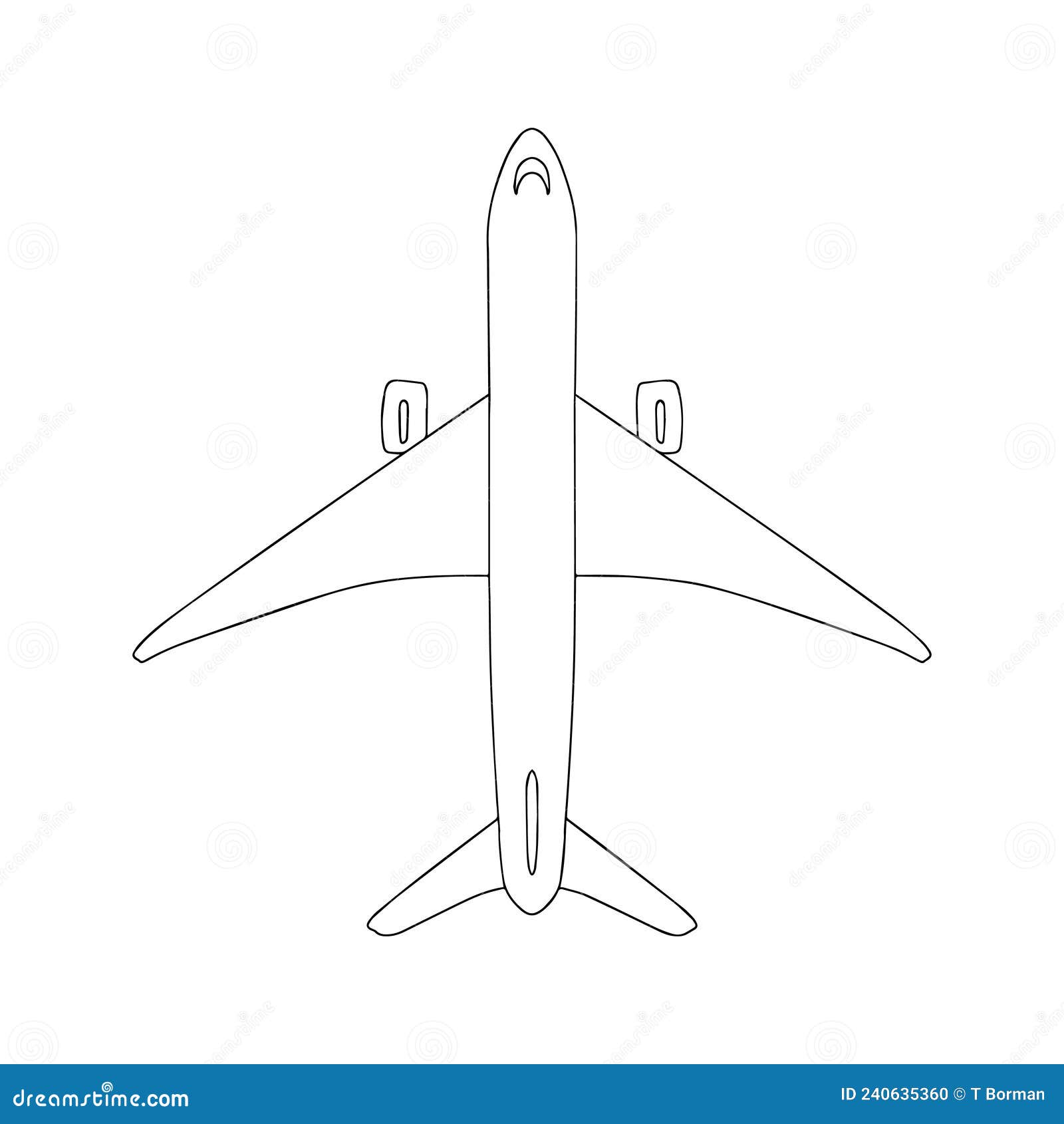 White Plane Top View Vector Isolated Sketch Stock Vector - Illustration ...