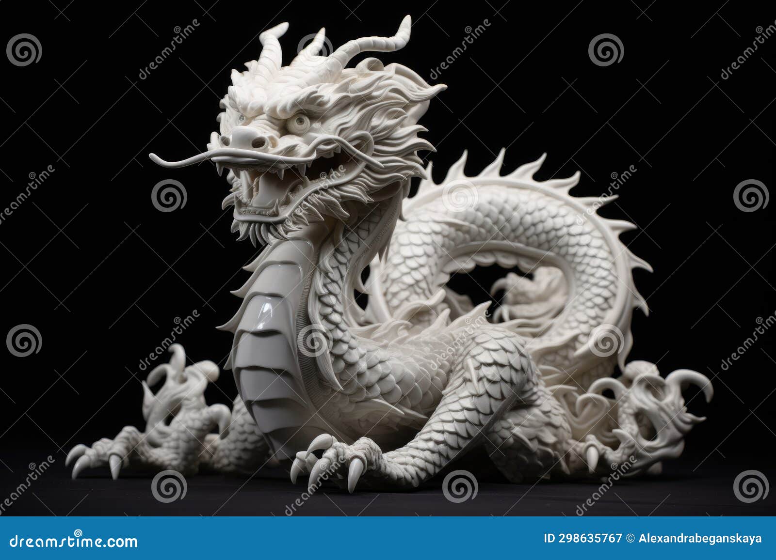 White Plaster Dragon Figurine Stock Illustration - Illustration of eyes ...