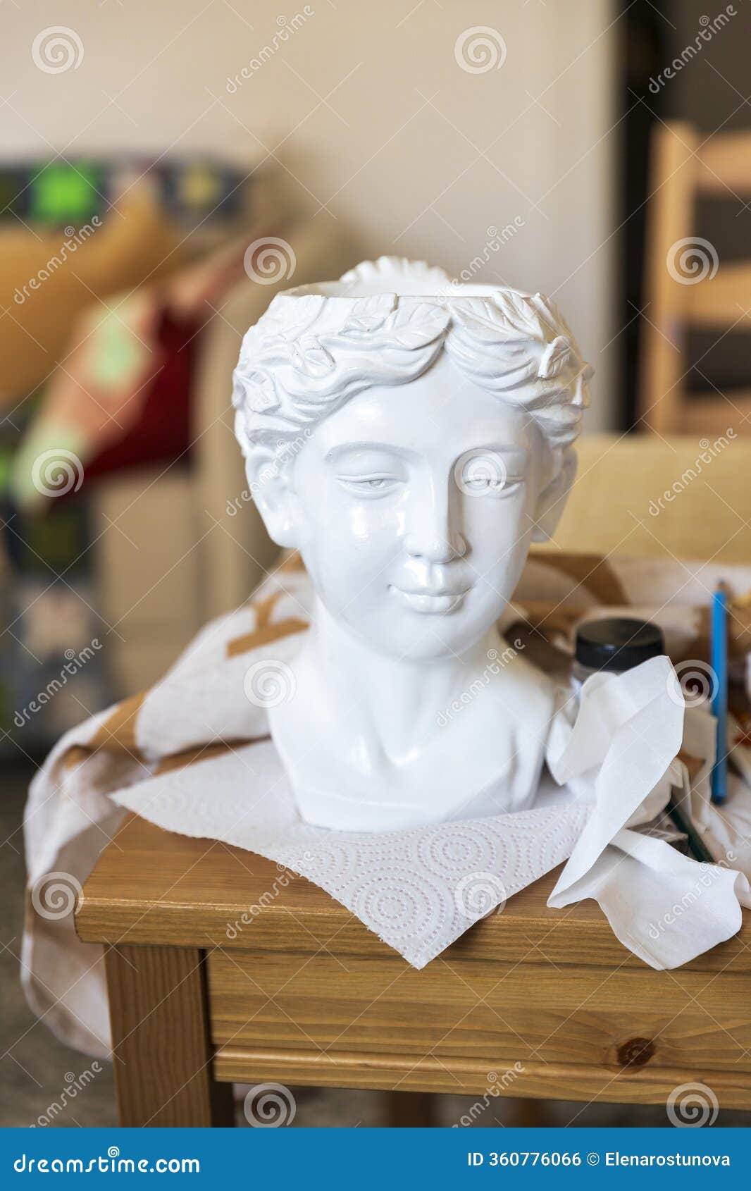 A White Plaster Female Head for Coloring on the Table, Stock Photo ...