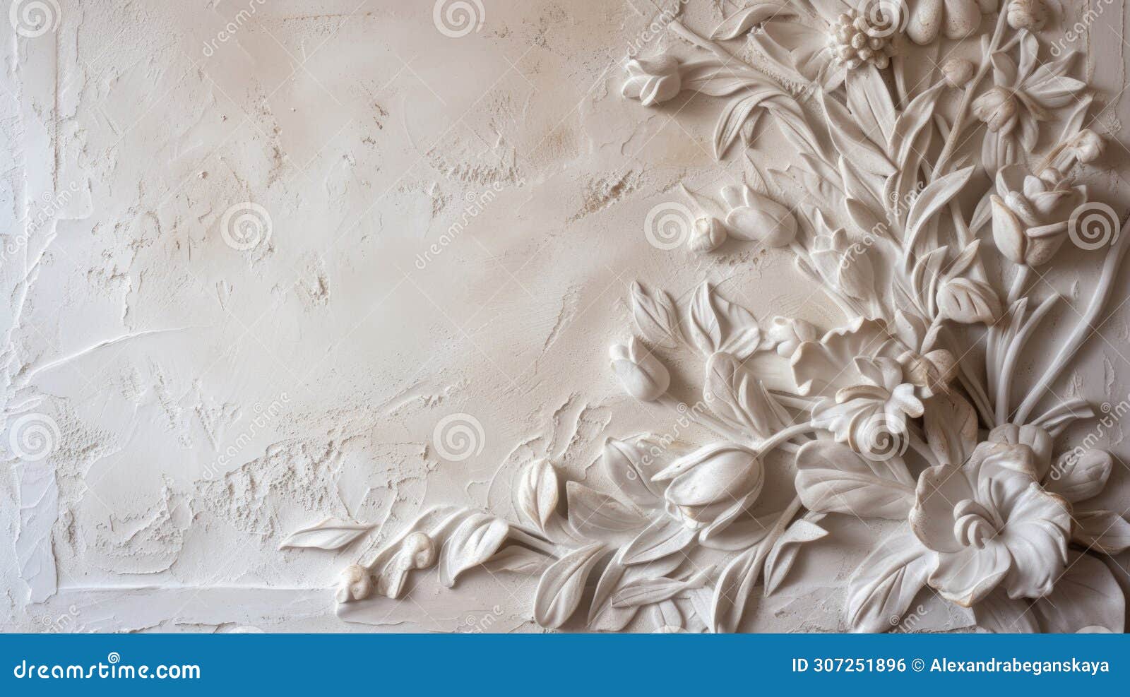 White Plaster Floral Relief Art on Textured Background Stock ...