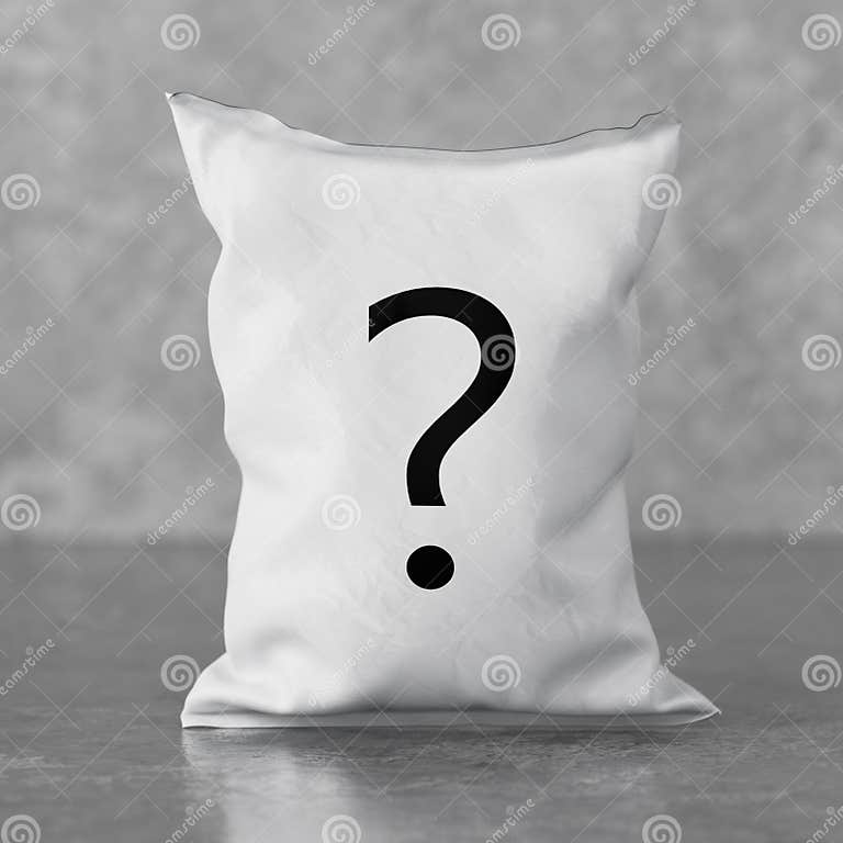 White Plastic Bag Snack Packaging with Question Mark. 3d Rendering ...