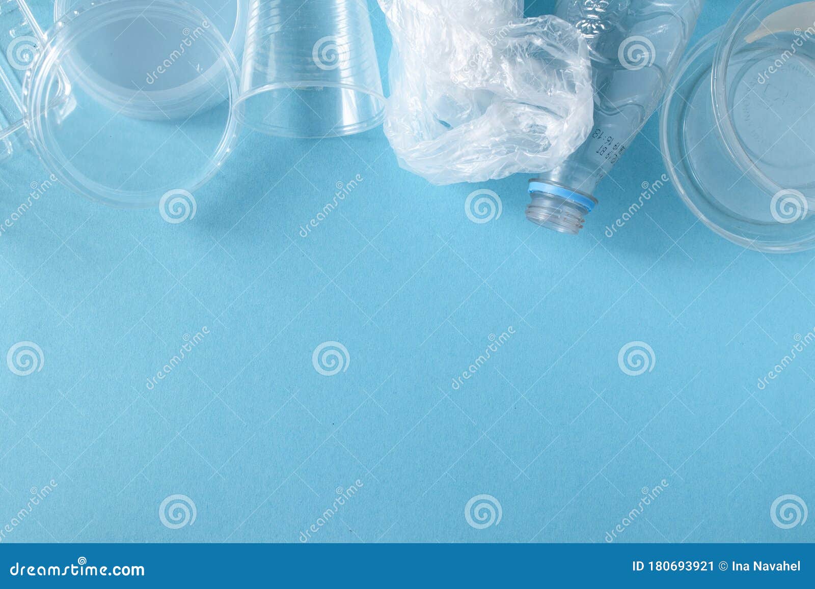 White Plastic On A Blue Background. Plastic Pollution, Stop Sign ...