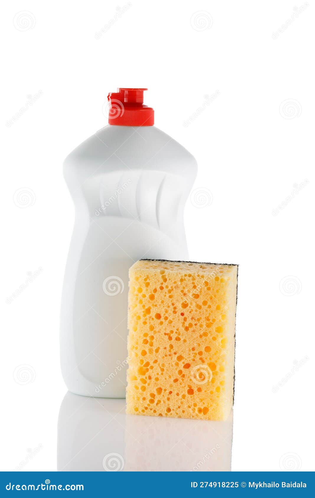 White Plastic Bottle with a Cap and a Kitchen Sponge on a White ...