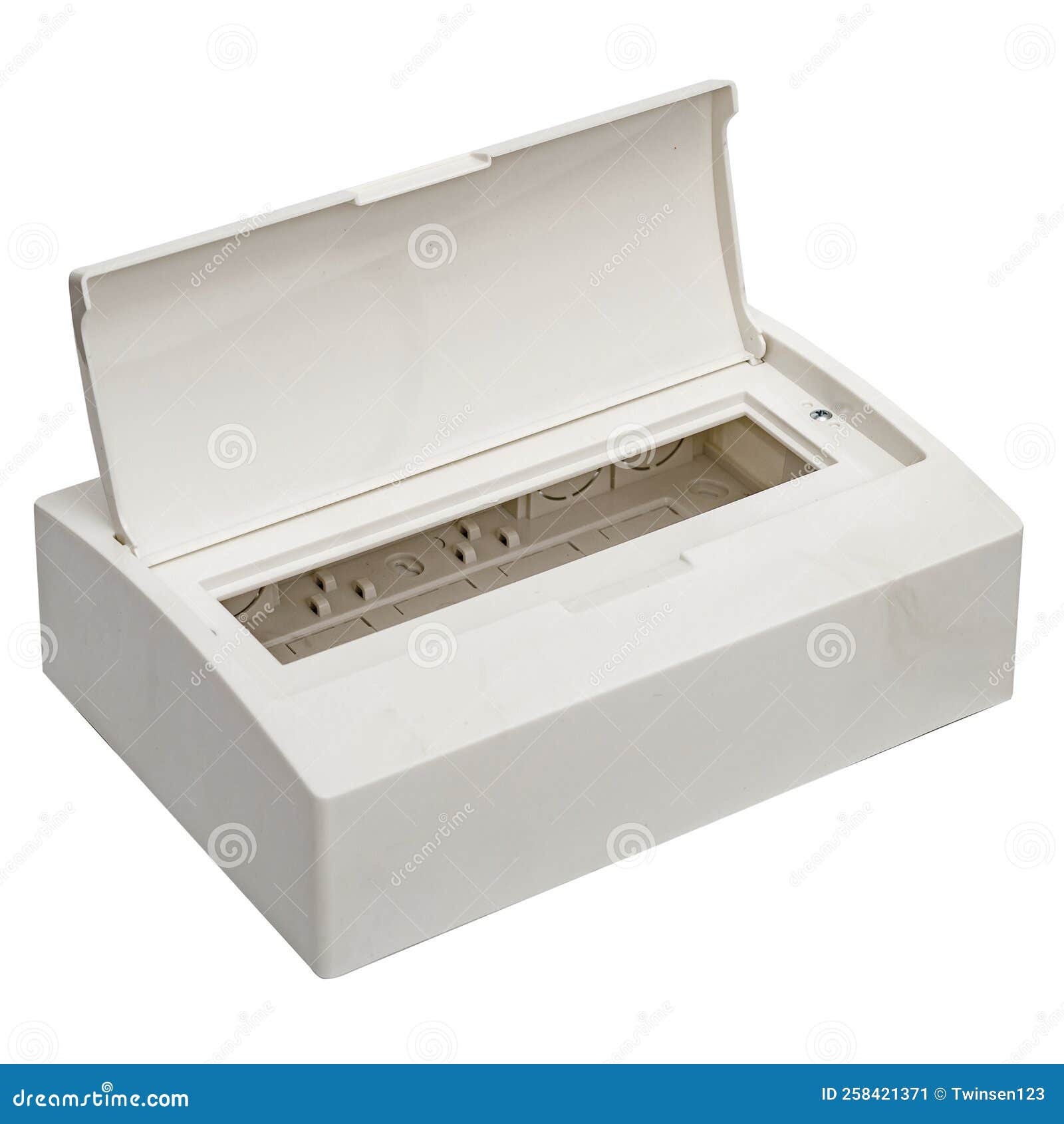 White Plastic Box for Electrical Equipment Fuses. Lid is Open Stock ...