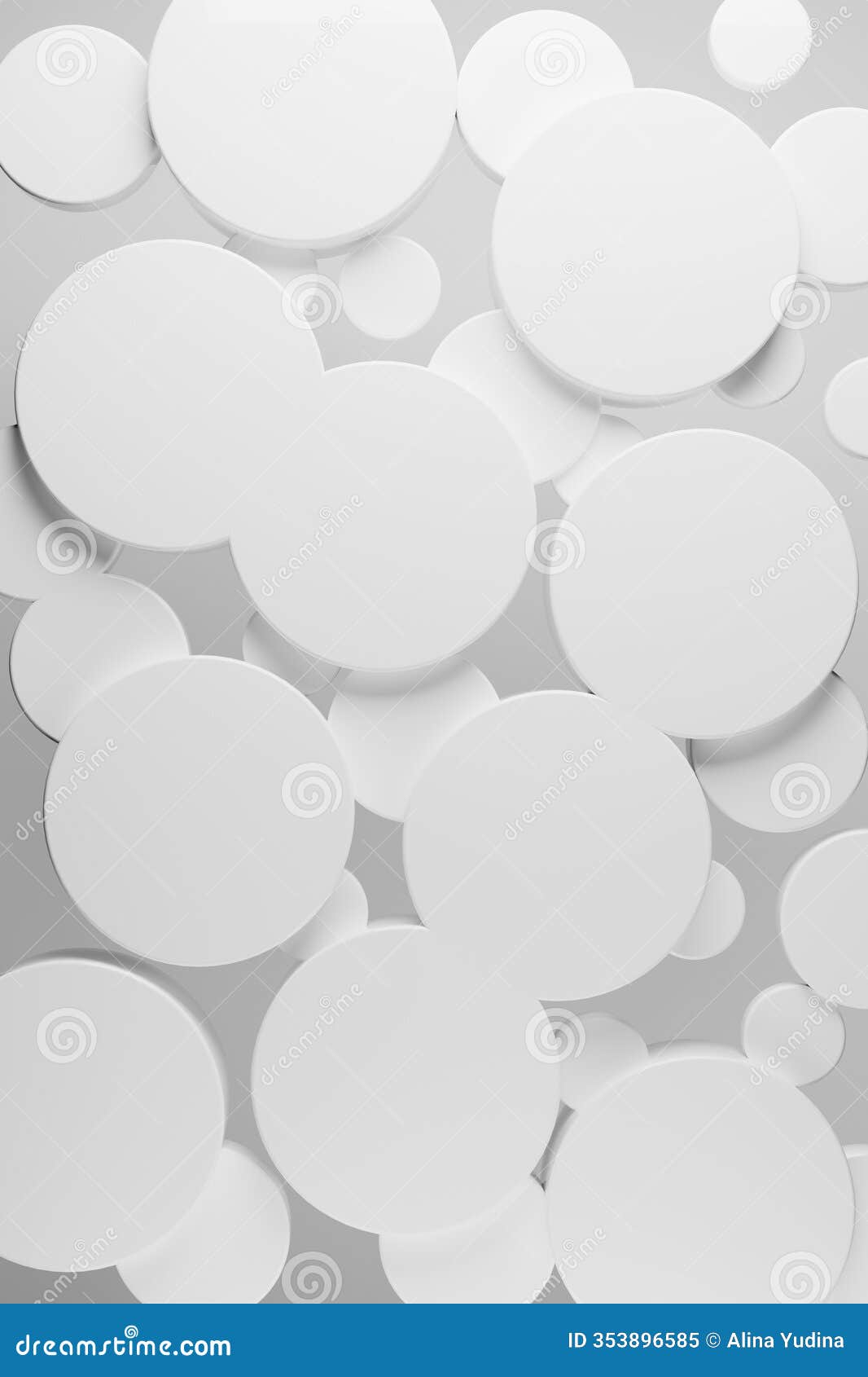 White Plastic Circles Flying on Soft Light Shining Background As ...