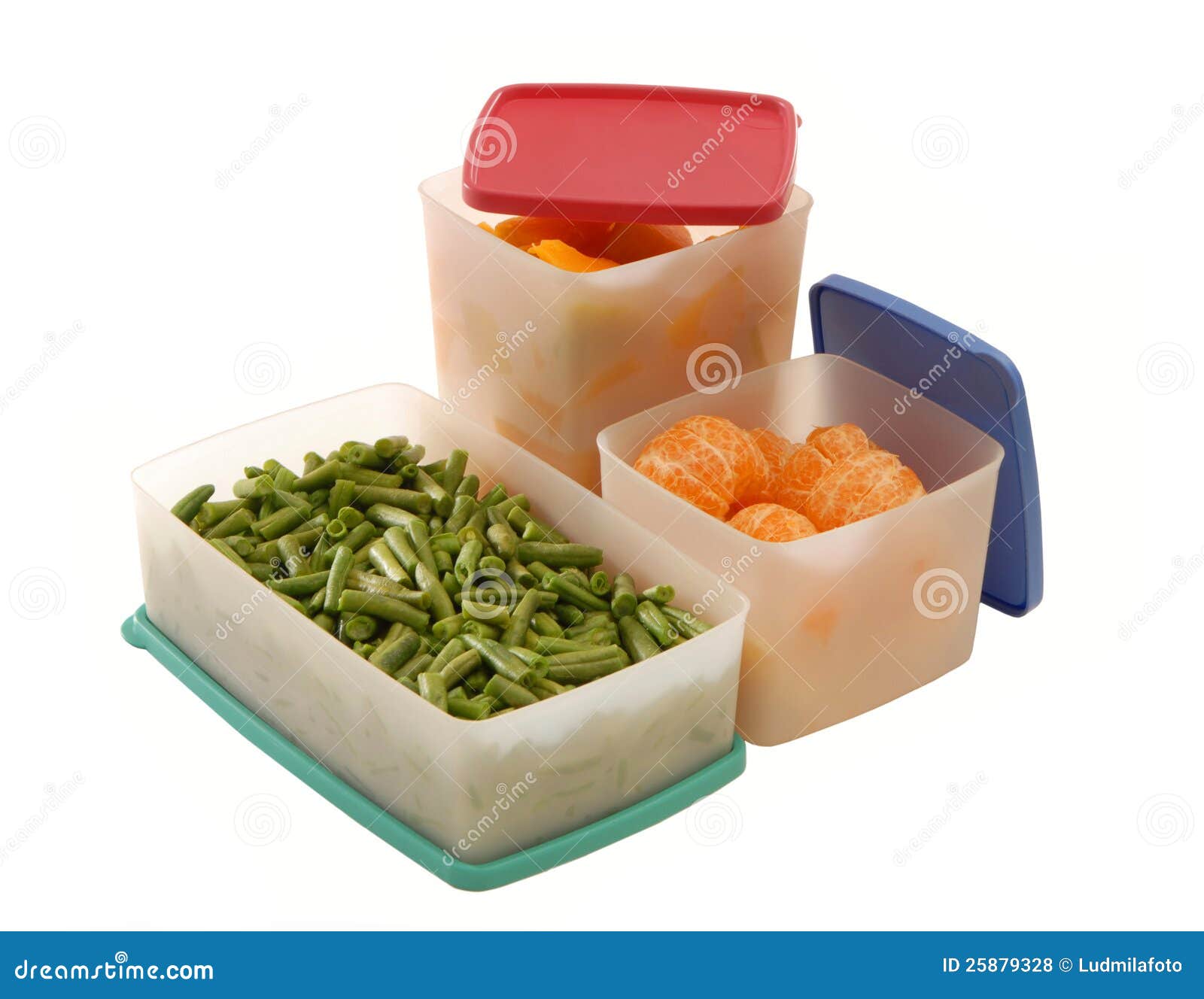 White Plastic Containers with Many-coloured Covers Stock Photo - Image ...