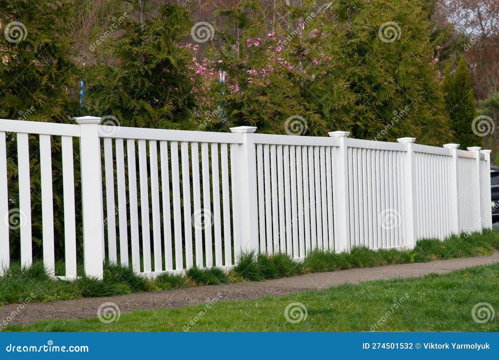 White Plastic Fence Around the House Stock Photo - Image of outdoors ...