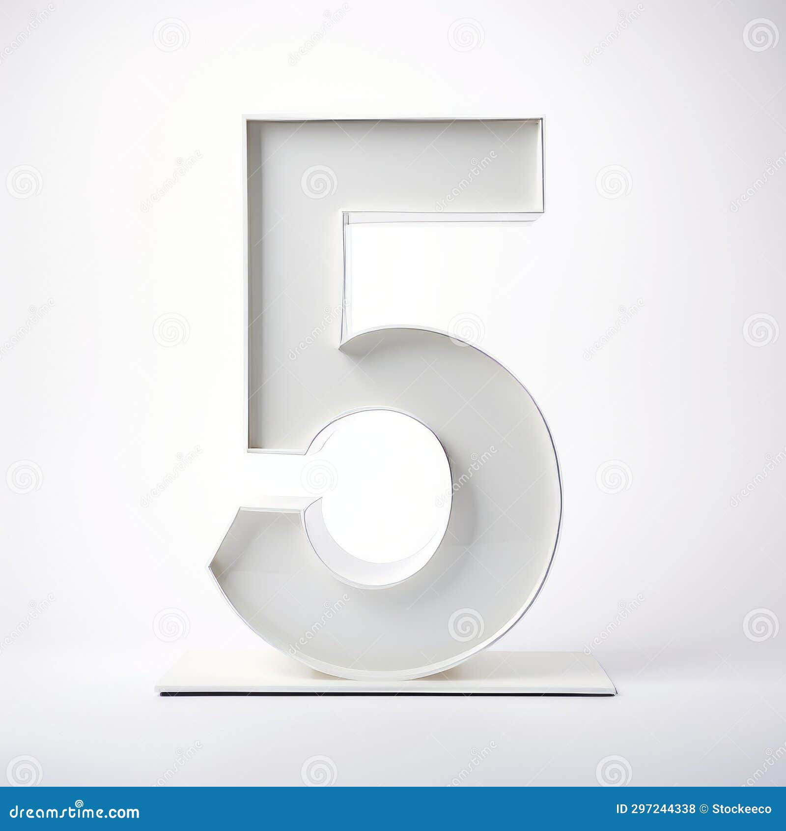 Minimal Sculpture: White Number Five on a Playful White Background ...