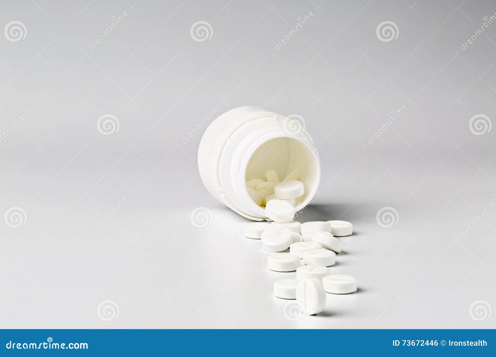 White Plastic Pill Bottle and Heap of Round Pills Stock Photo - Image ...