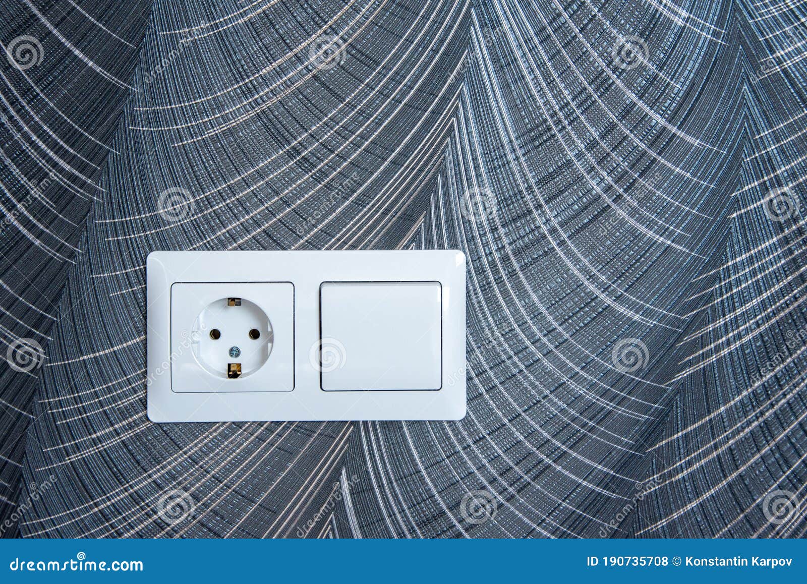 White Plastic Switched Double Socket. Light Switch and Power Socket ...