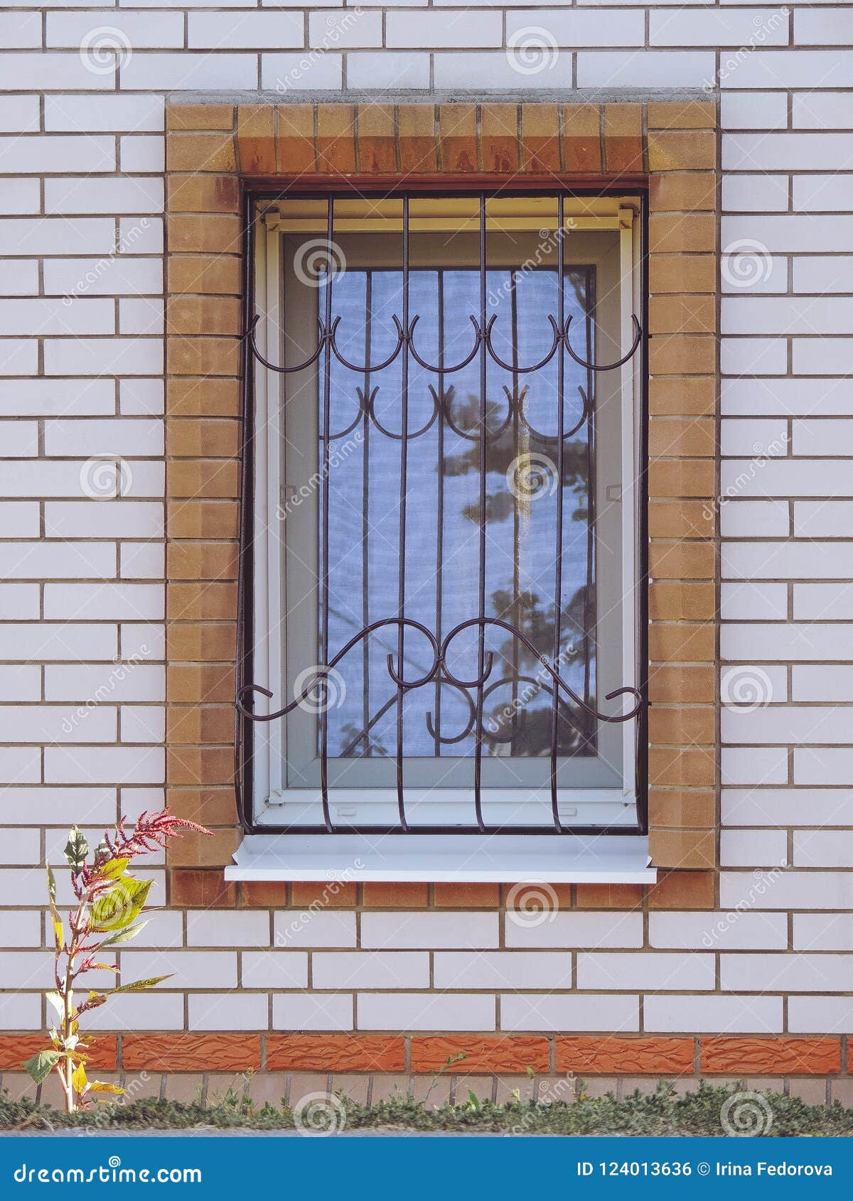 White Plastic Window with a Lattice. Protection Against Hacking. Stock ...