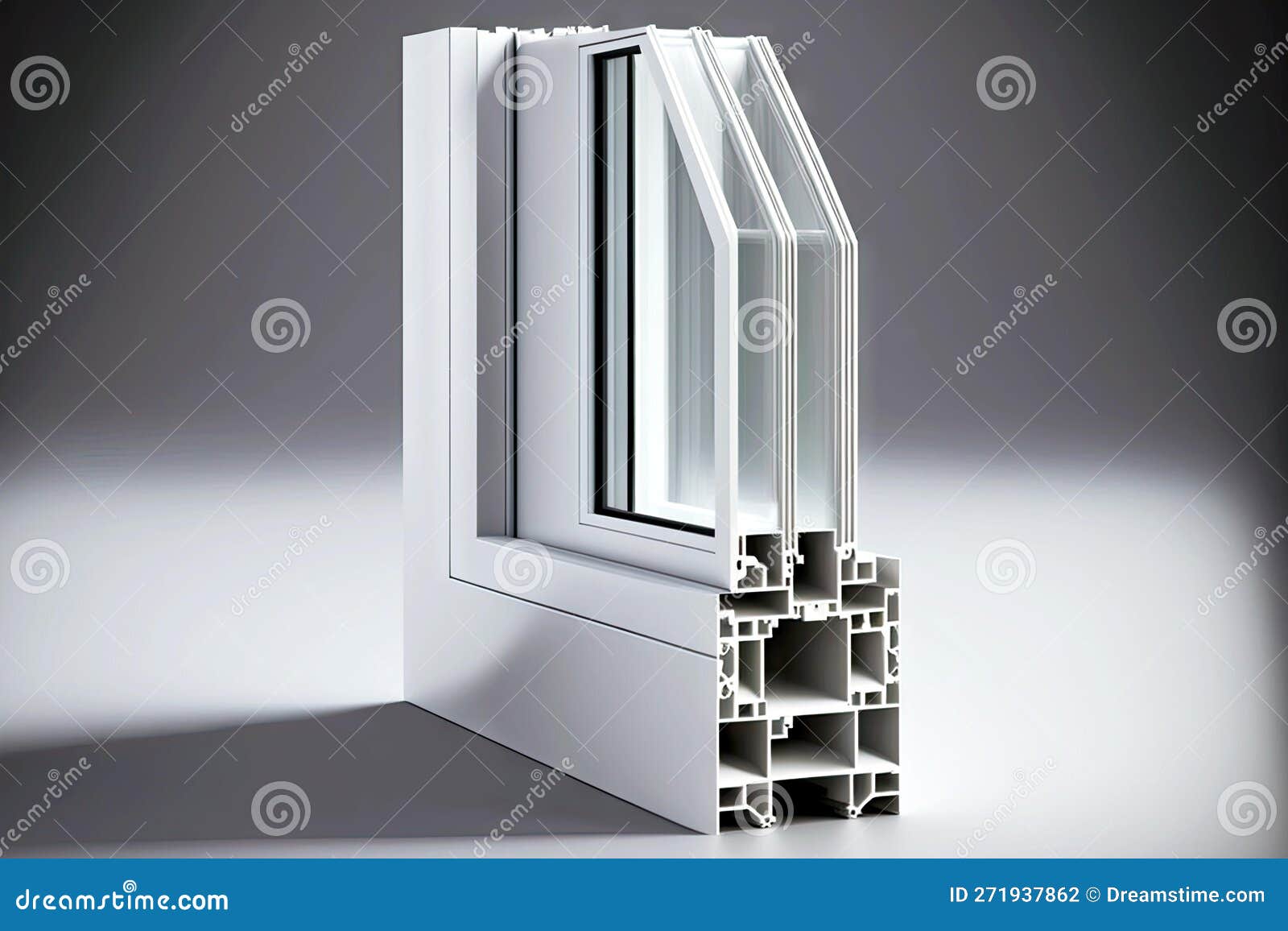 White Plastic Windows Profile with Triple Glaze on Grey Background ...