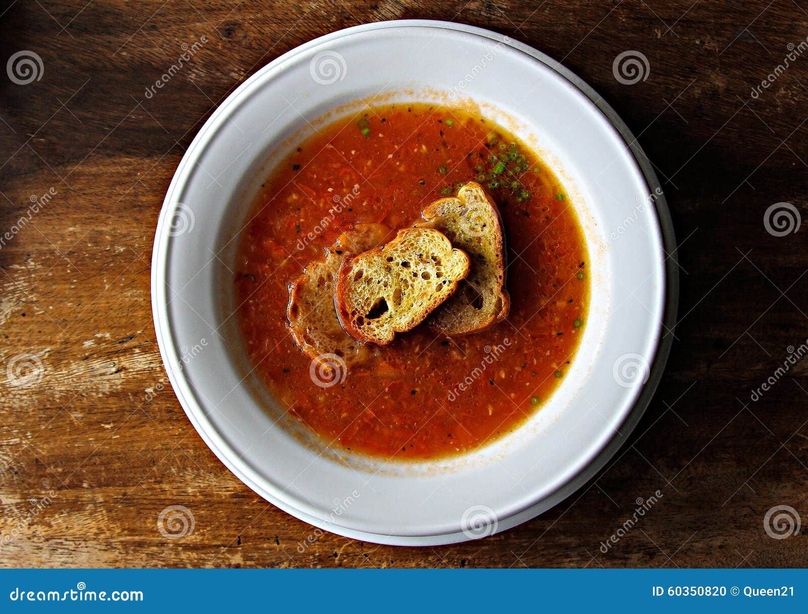 White Plate of Appetizing Tomato Soup with Fresh Stock Photo - Image of ...