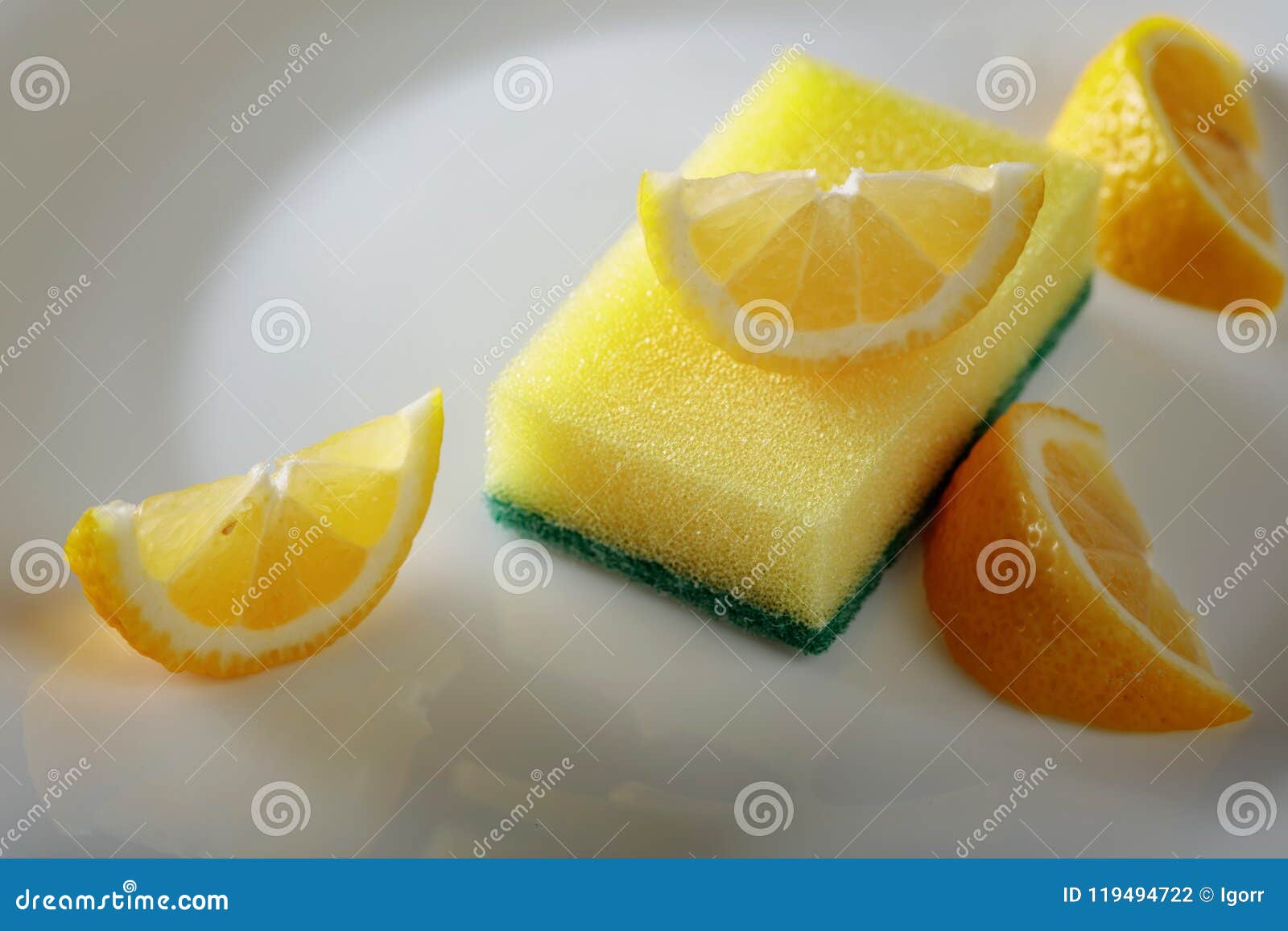 White Plate and Dish Sponge . Stock Photo - Image of close, cleanliness ...