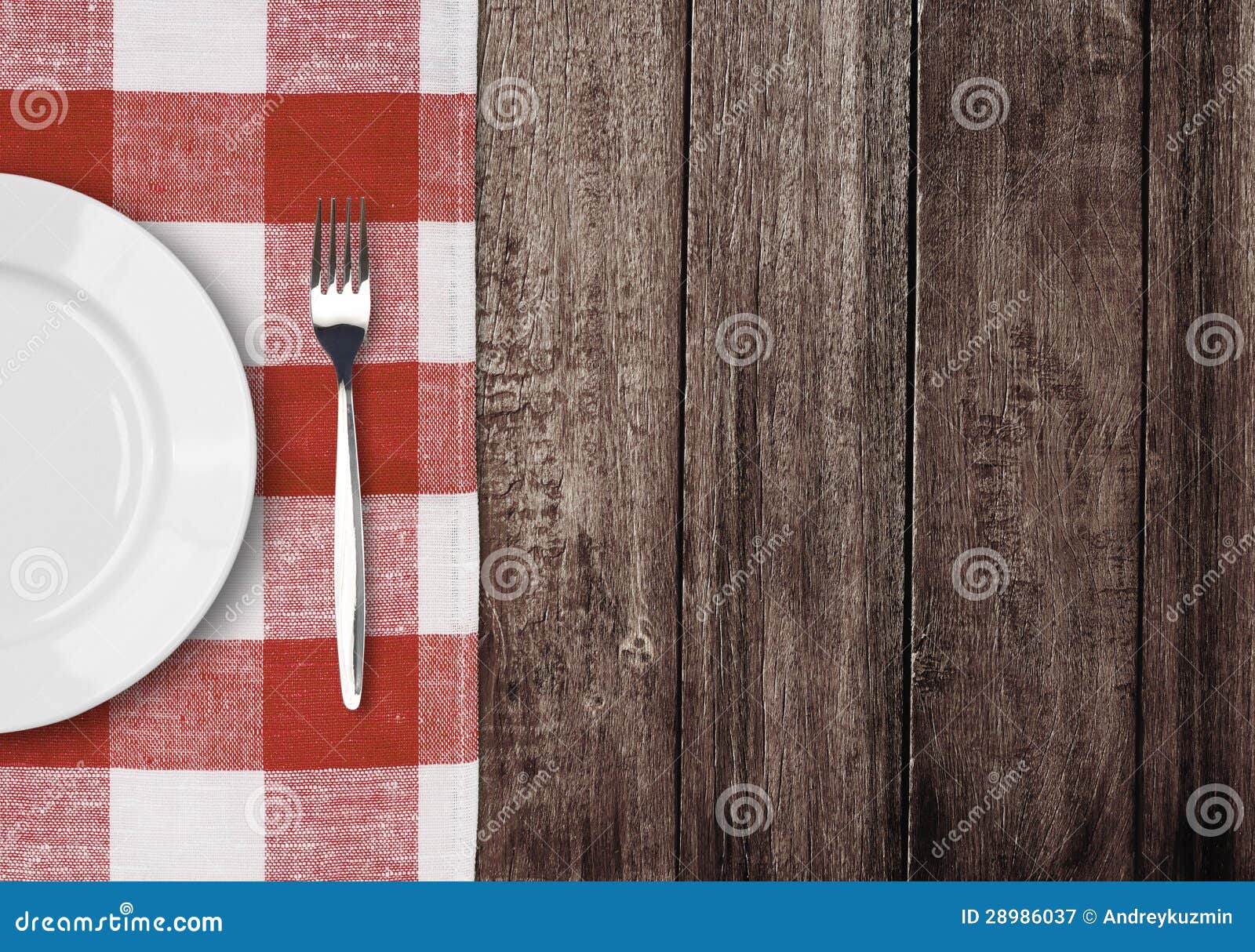 White Plate and Fork on Old Wooden Table Stock Image - Image of setting ...