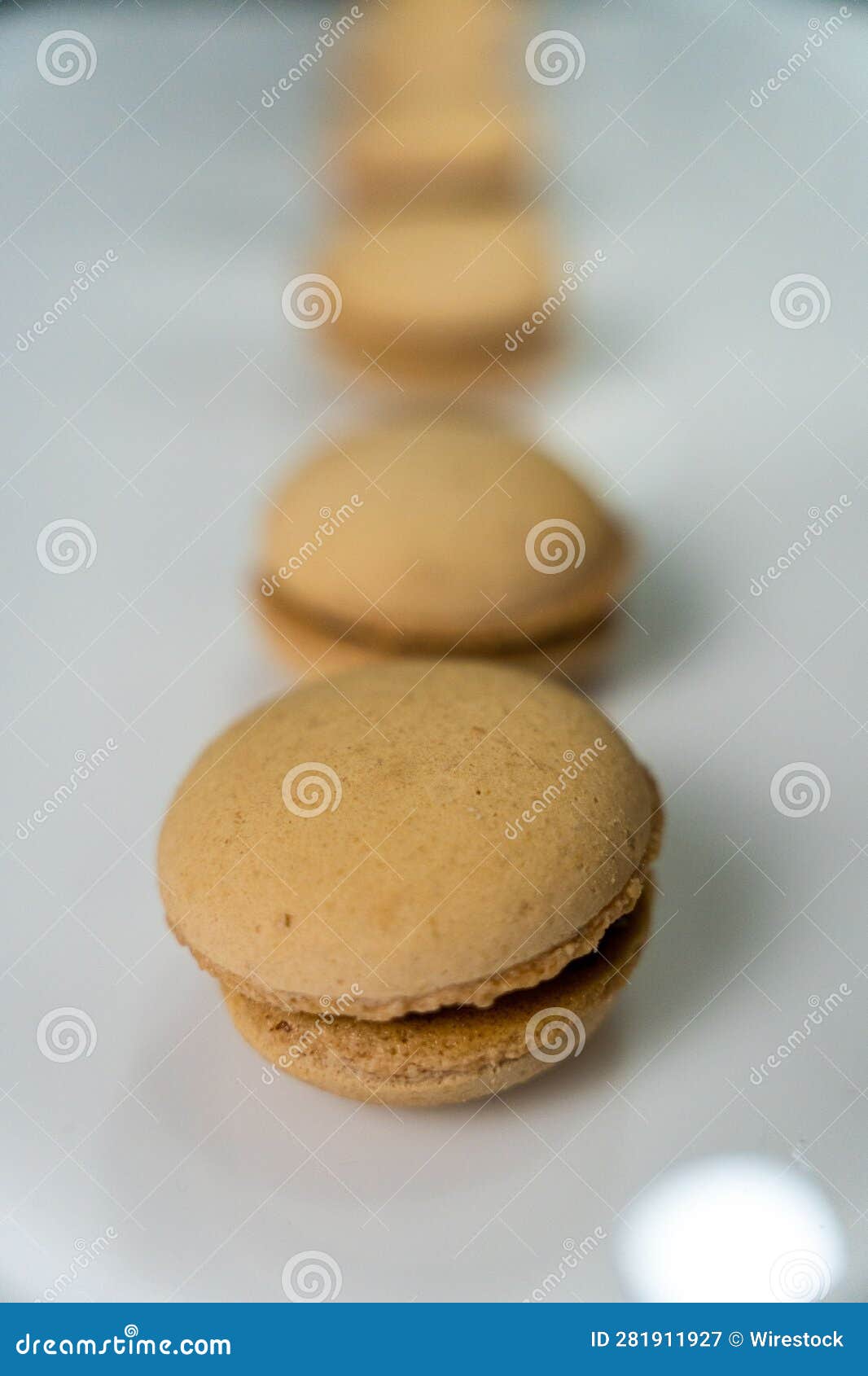 White Plate Full of Brown Macarons, All Lined Up in a Row Stock Image ...