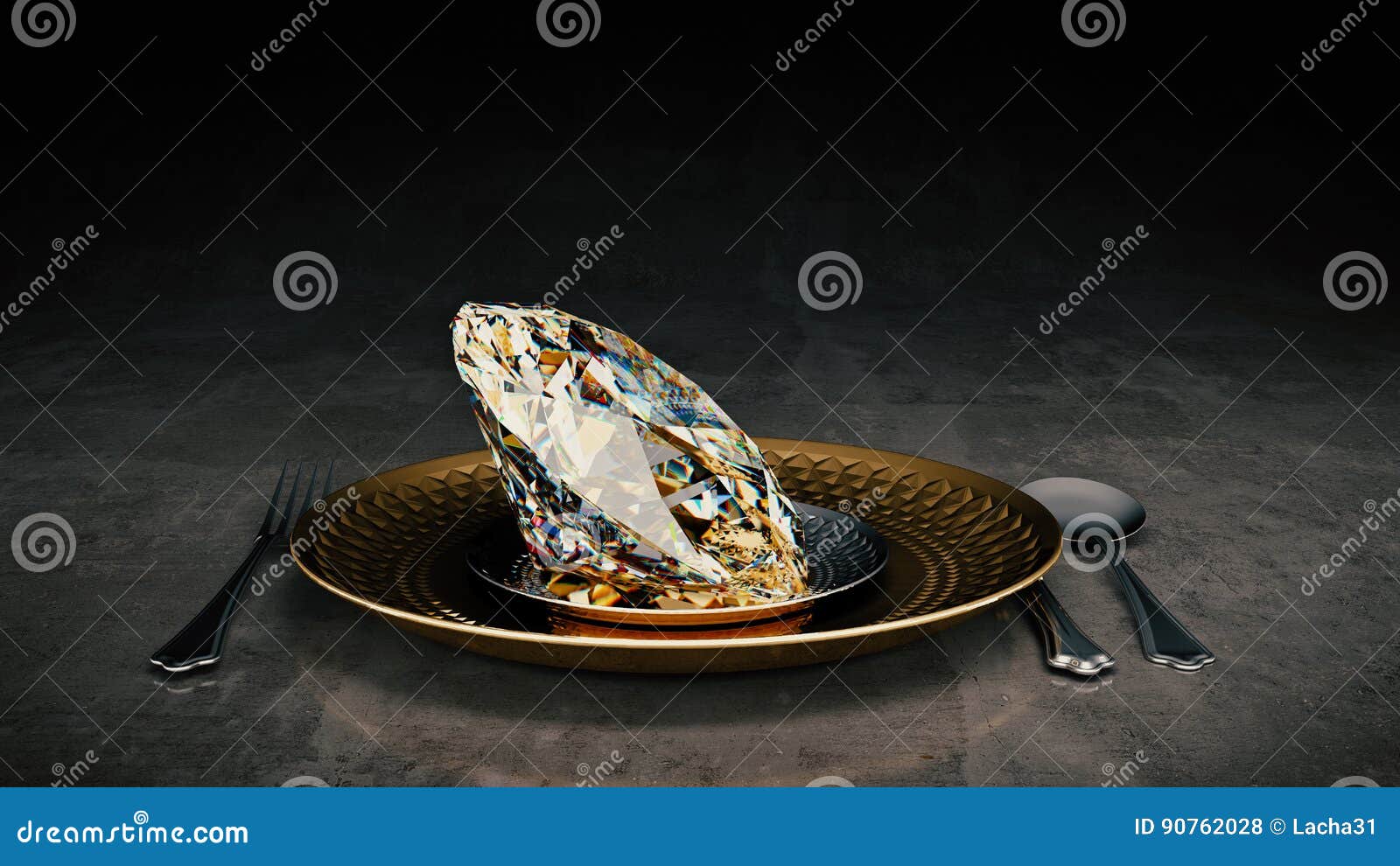 White Plate with Jewelry Treasure Diamonds. Stock Illustration ...