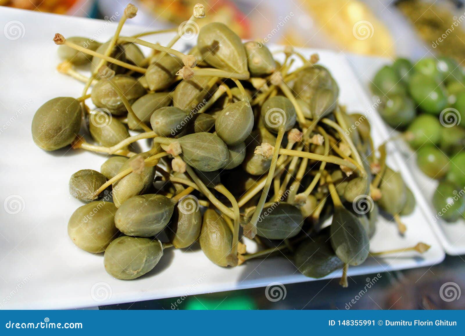 White Plate with Pickled Green Capers Stock Image - Image of salted ...