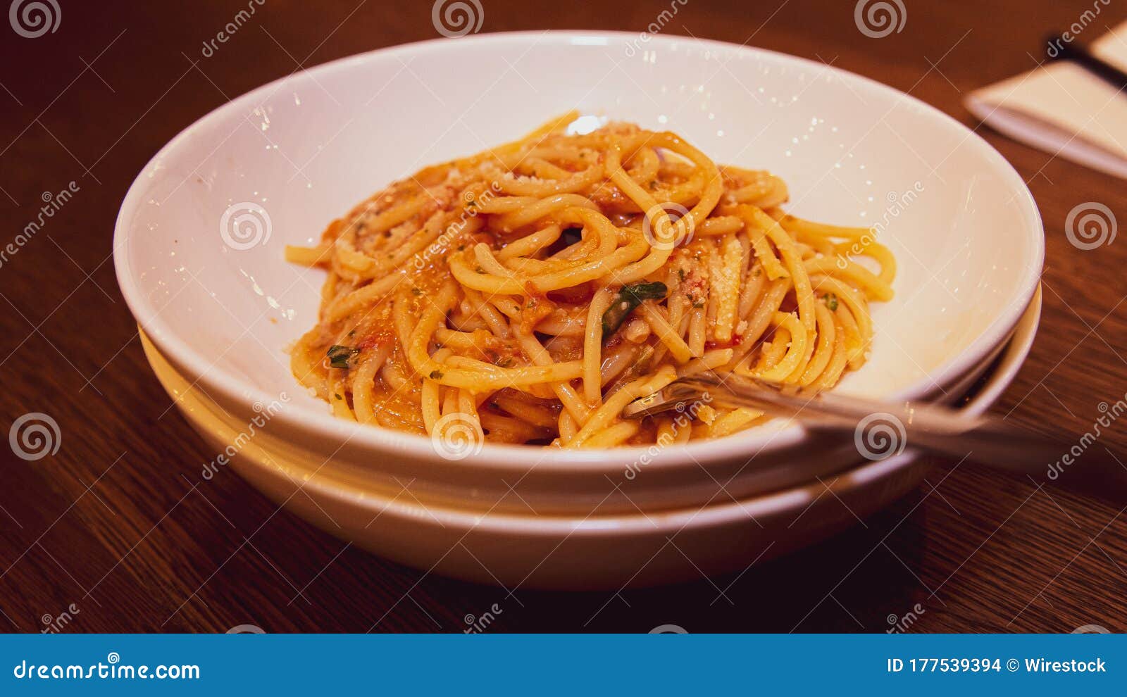 White Plate of Spaghetti Put on the Table Stock Photo - Image of ...