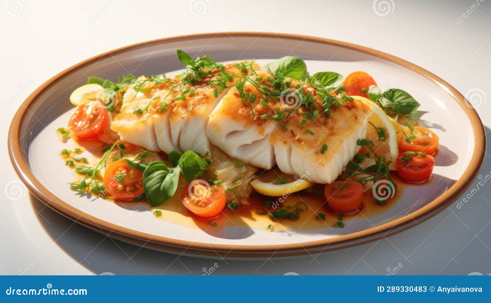 A Plate of Food on a Wooden Table. Cod, Fish Dish. Stock Image - Image ...