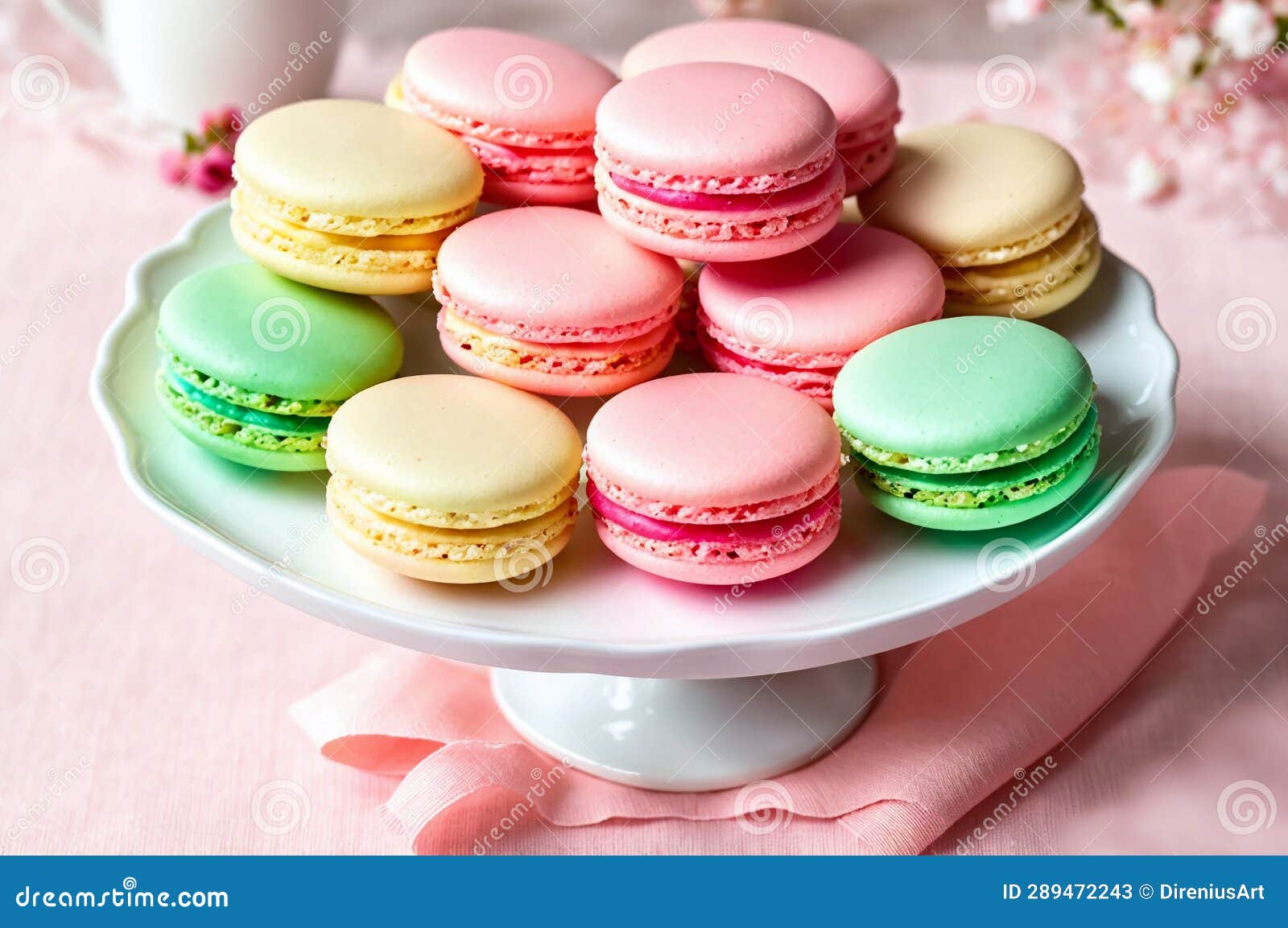 A White Plate Topped with Macarons on Top of a Table. Stock ...