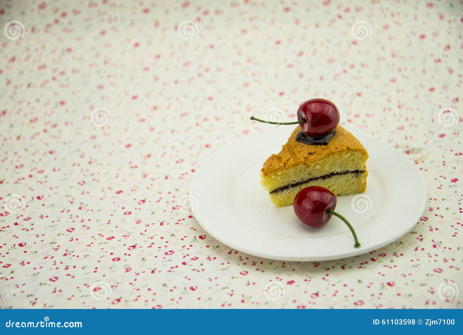 White Plate, Triangle Cake, Cherry Stock Photo - Image of triangular ...