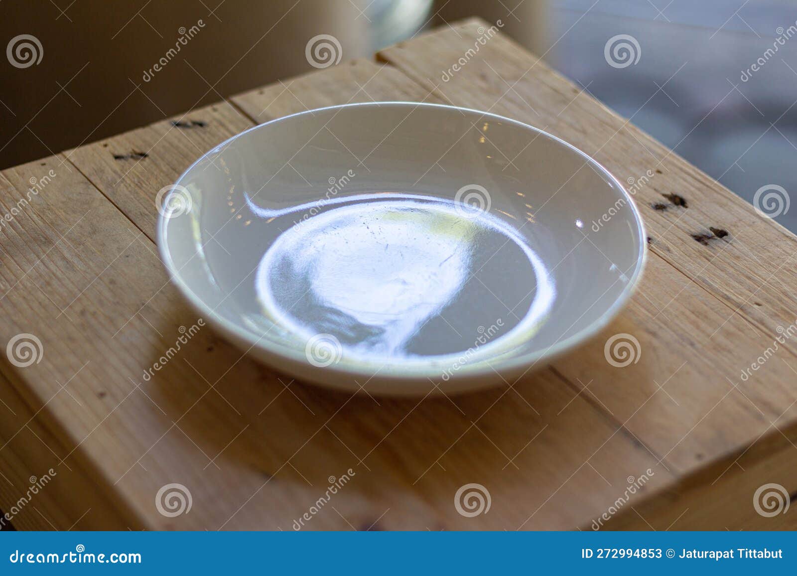 White Plate on Wood Table Focus View Stock Image - Image of coffee ...