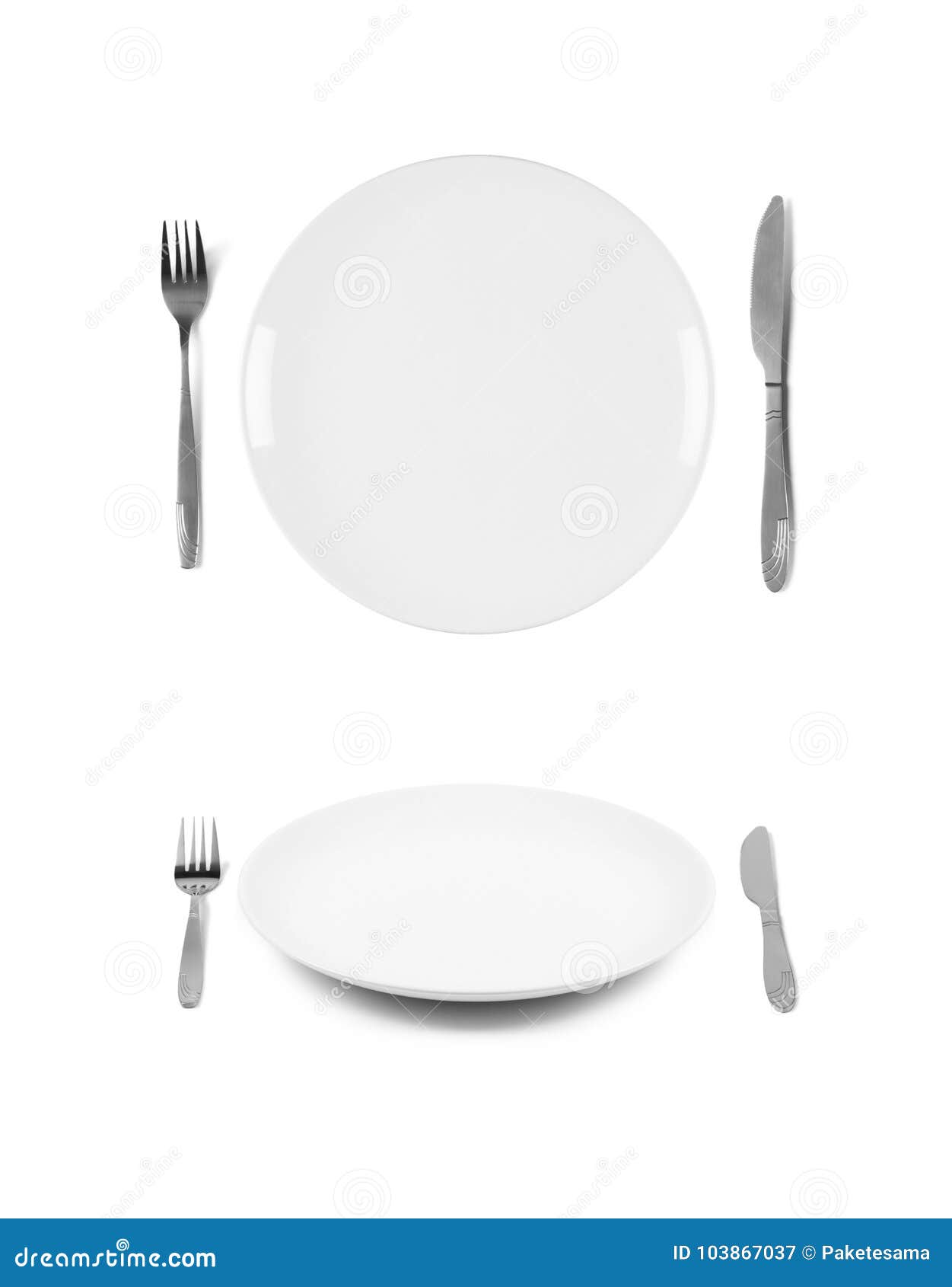 White Plates with Fork and Knife Stock Image - Image of fancy, classic ...